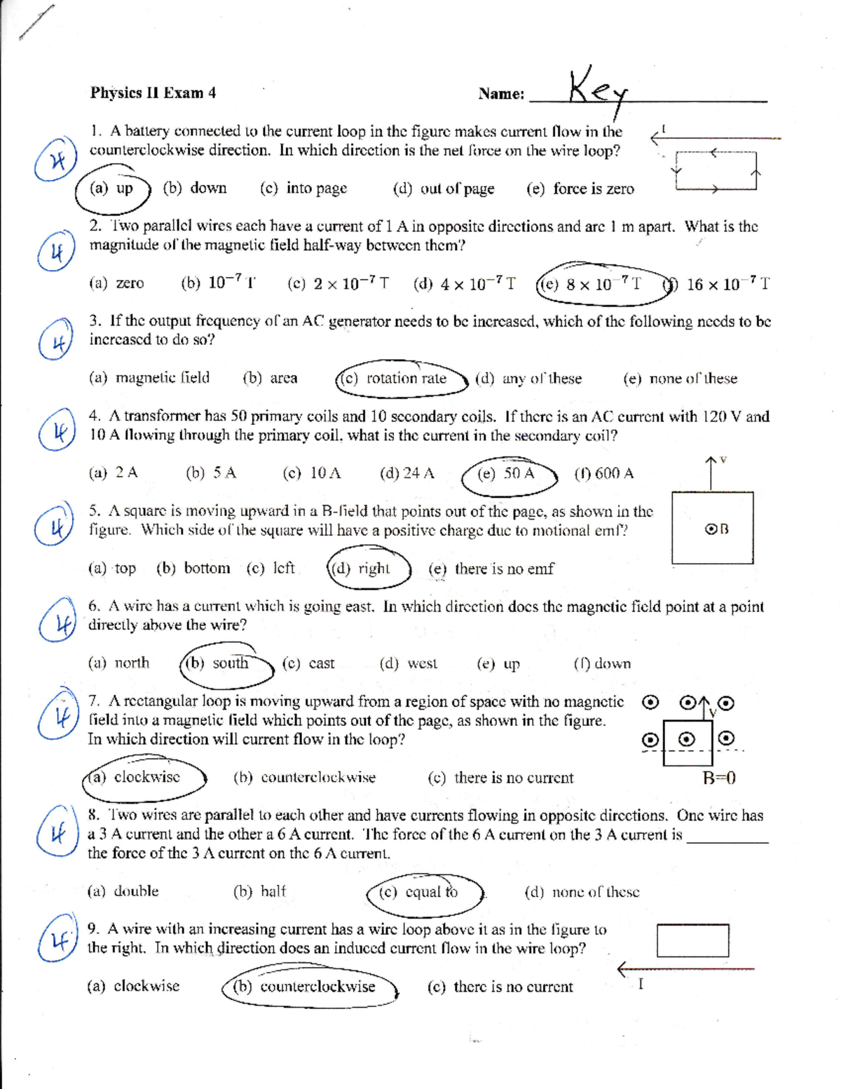 Exam 4 Key - Practice exam 4 with Key - V,"u @ ####### @ e) Physics II ...