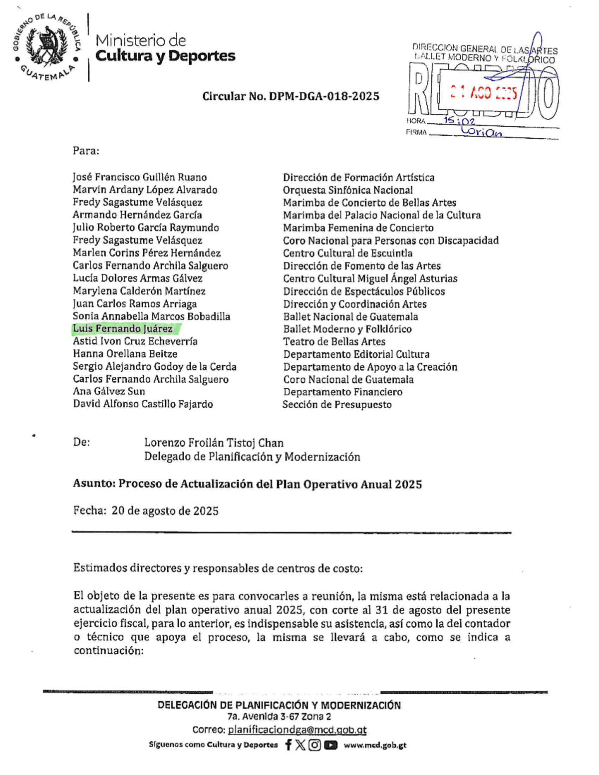 Circular DPM-DGA-018-2025: Reunión para Actualización POA 2025 - Studocu