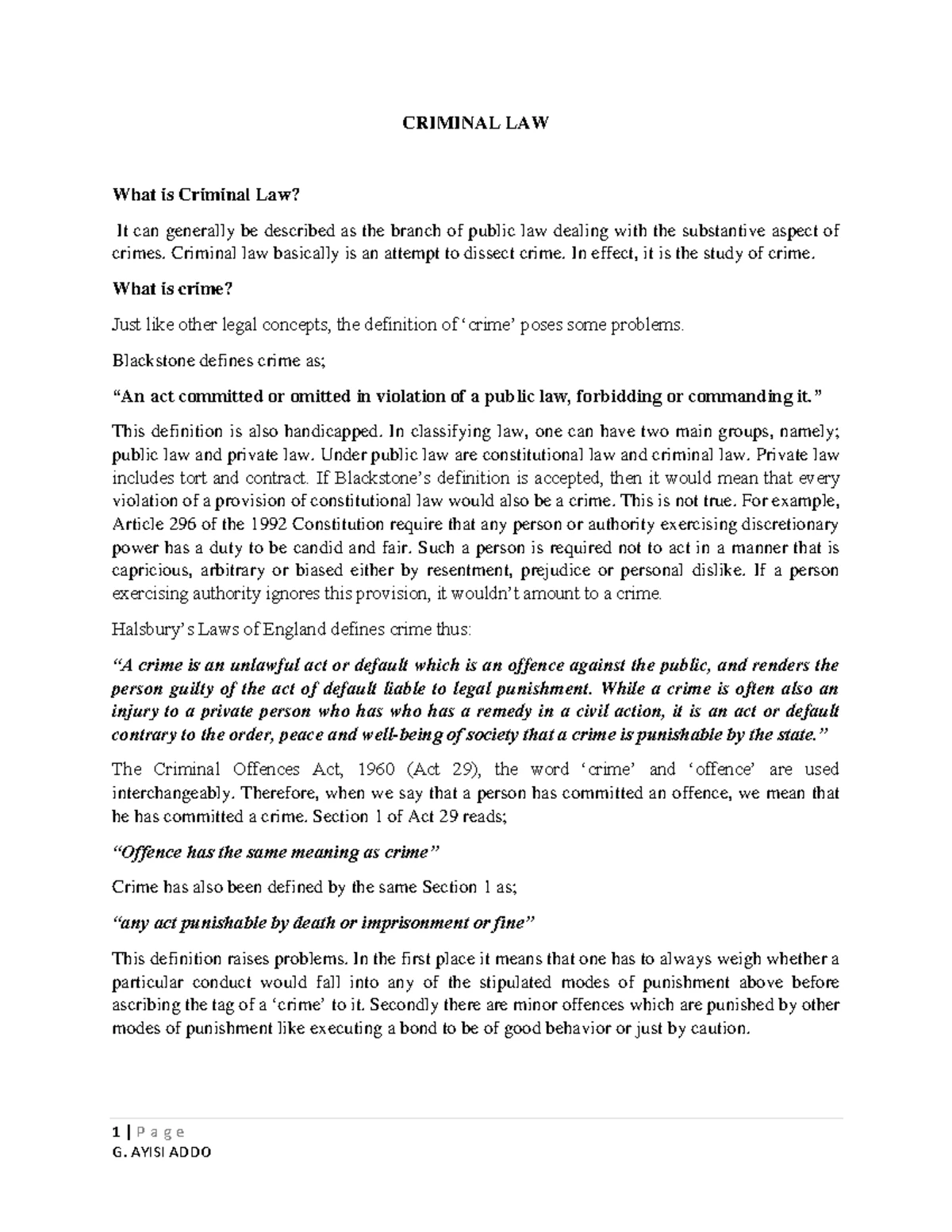 Inchoate Offences Overview - CRIMINAL LAW (Act 29) - Studocu