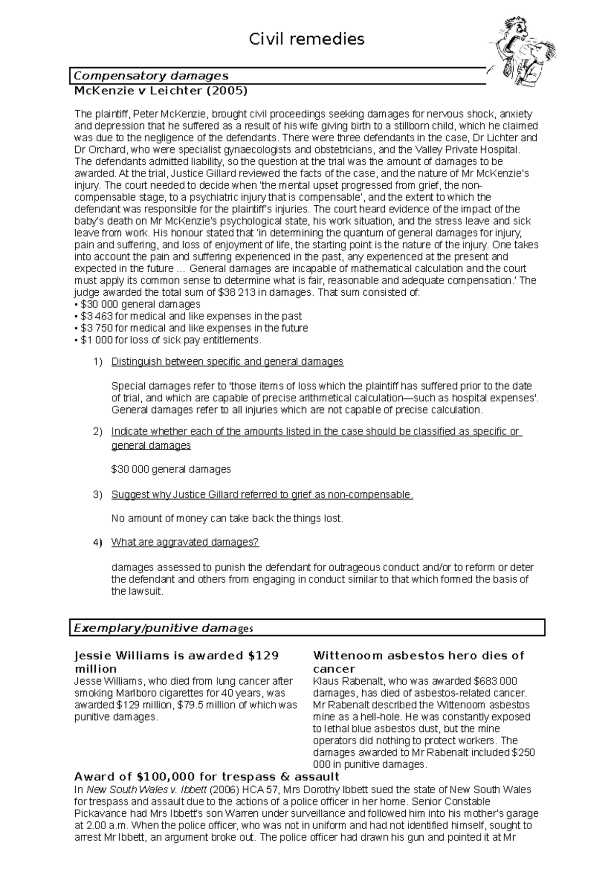 Civil remedies case studies (2) - Civil remedies Compensatory damages ...
