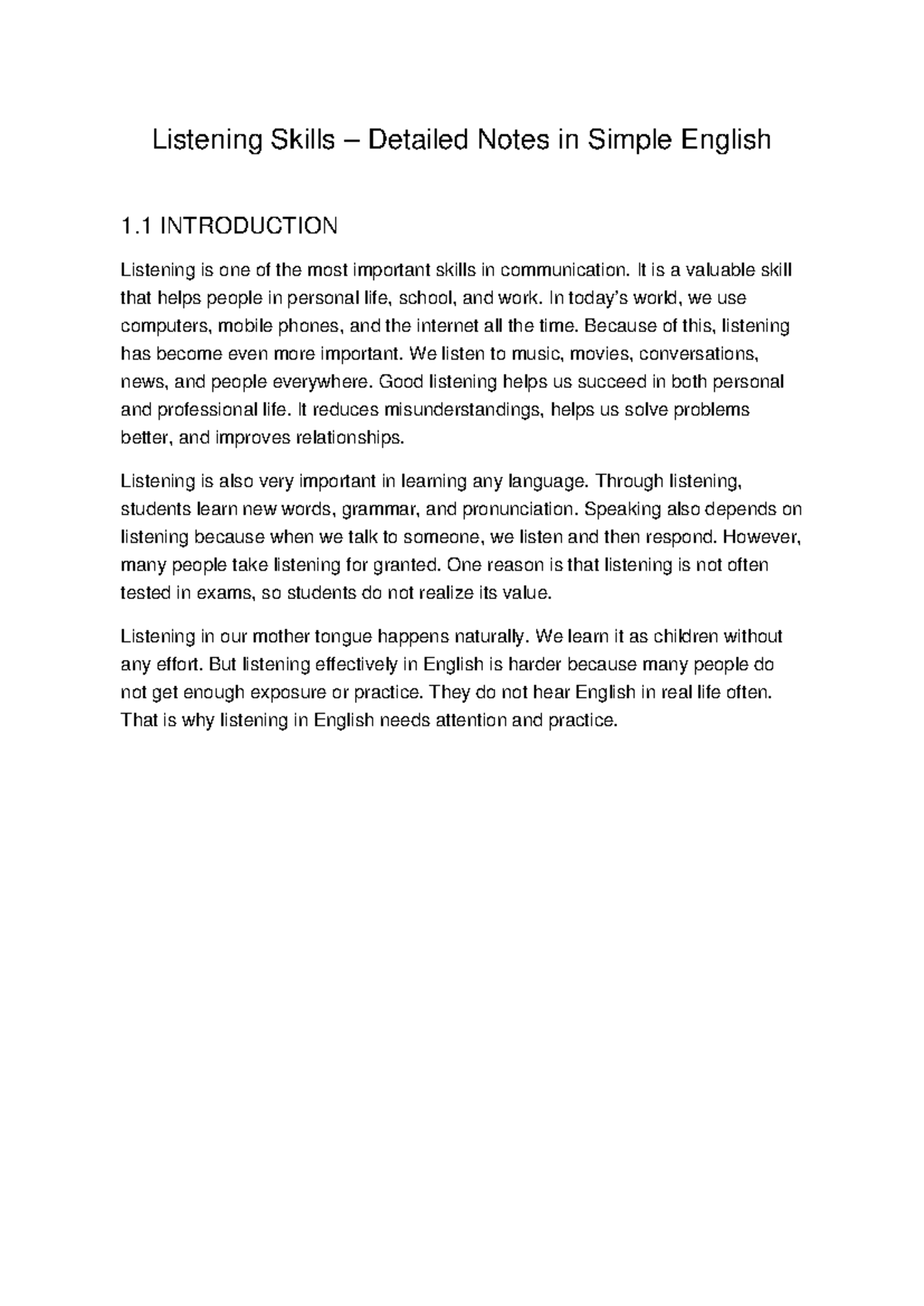 Listening Skills: Detailed Notes on Effective Communication Techniques ...