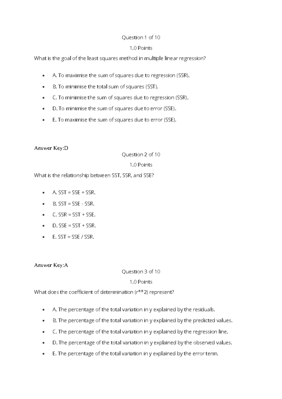 CMPG 222 QUIZ - CMPG 222 Practice Material - Question 1 of 10 1 Points ...