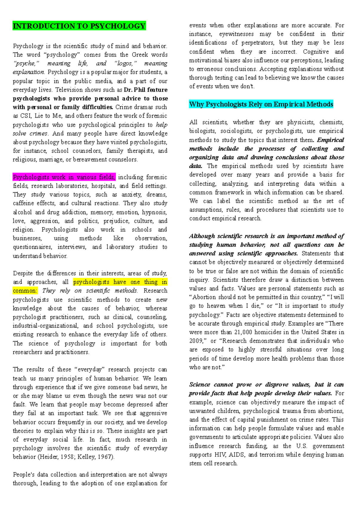 Advanced Study in Psychology: Key Concepts and Insights - Studocu