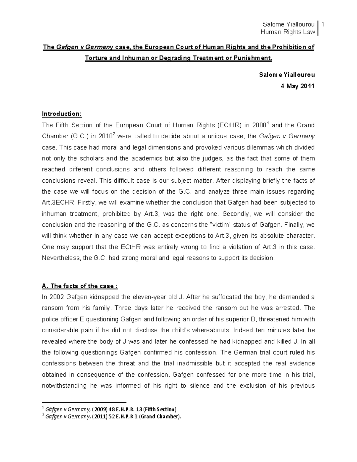 Gafgen v Germany Case Study: Analyzing the ECtHR Decision on Art.3 ...