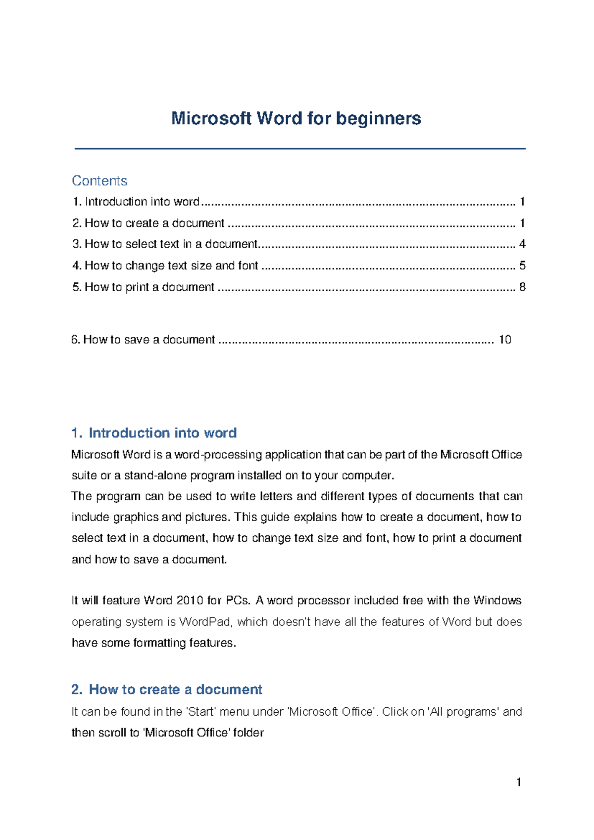 Microsoft Word 2010: A Beginner's Guide to Document Creation - Studocu