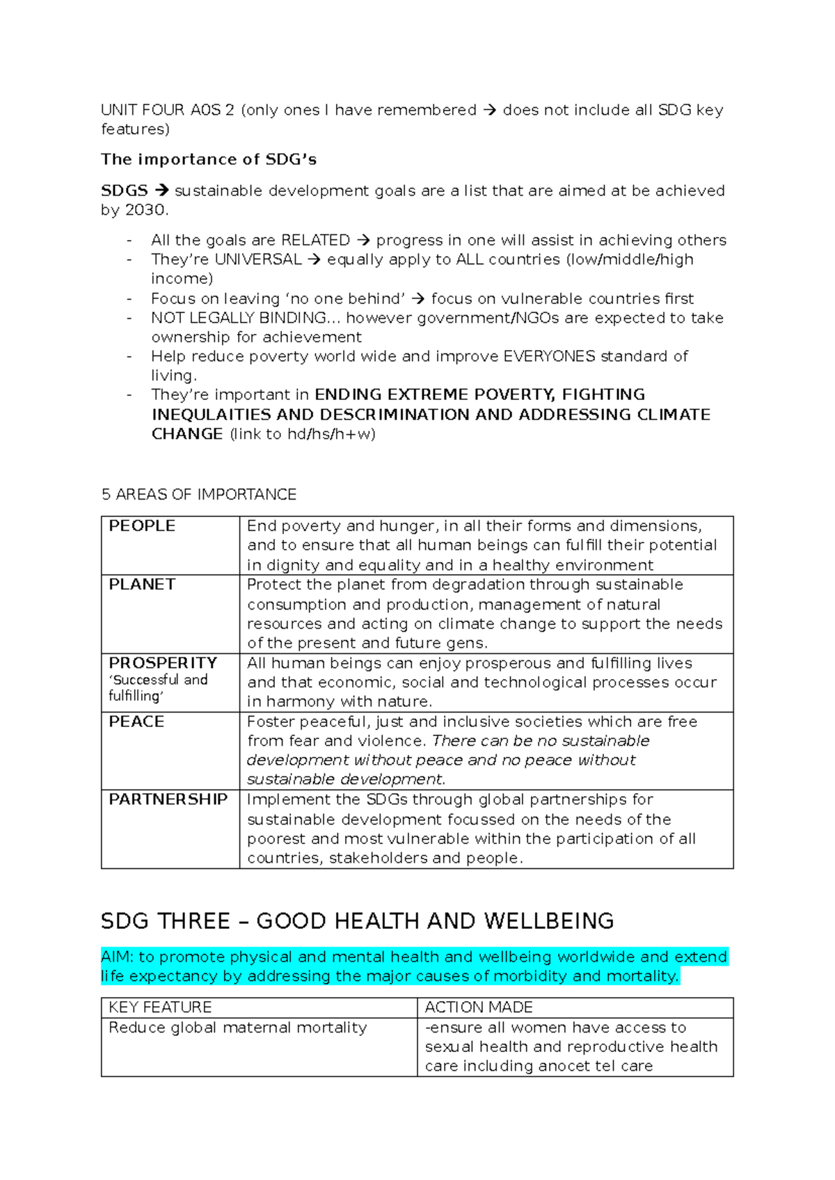 Unit 4 AOS 2: Understanding Sustainable Development Goals (SDGs) and ...