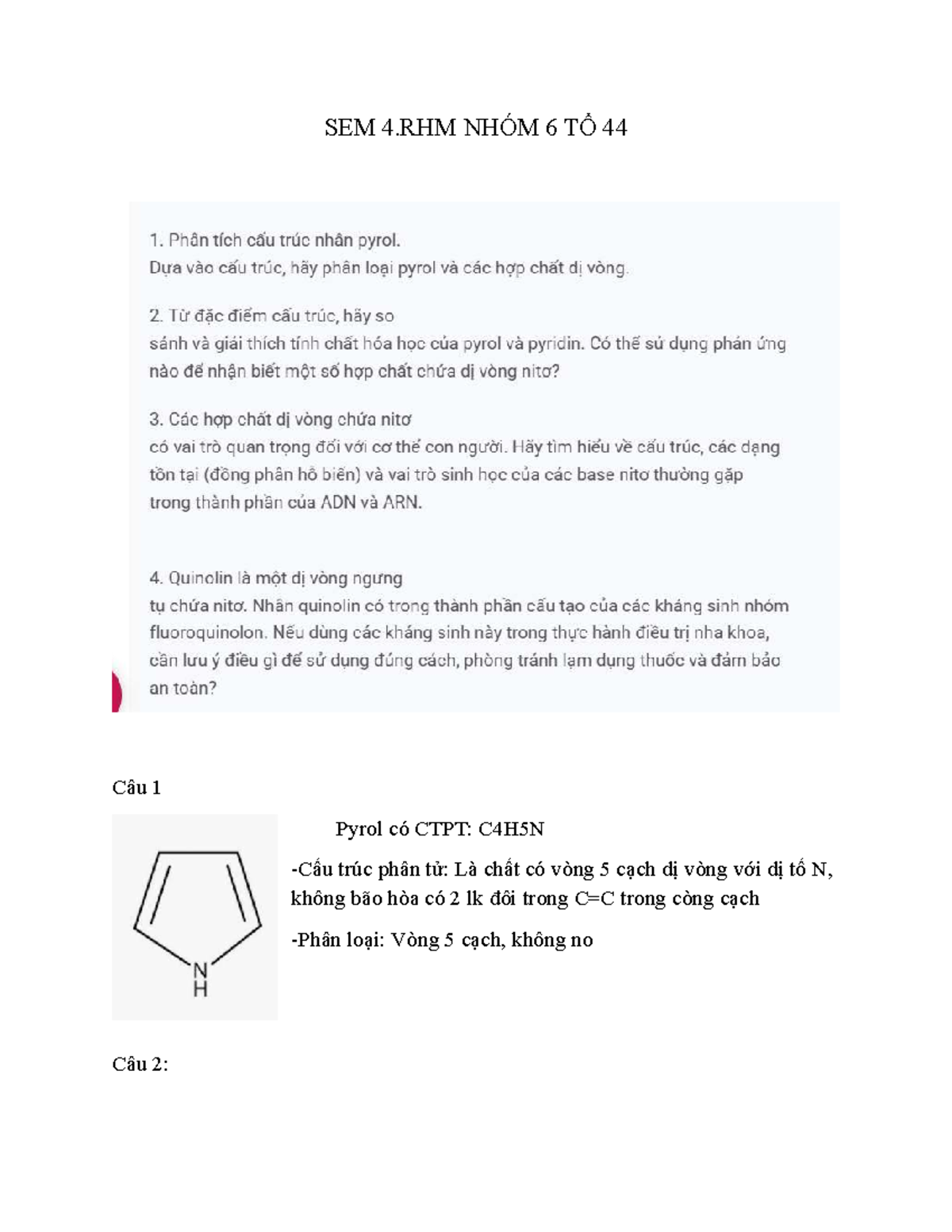 SEM 4: Phân Tích Pyrol và Hợp Chất Dị Vòng N - Studocu