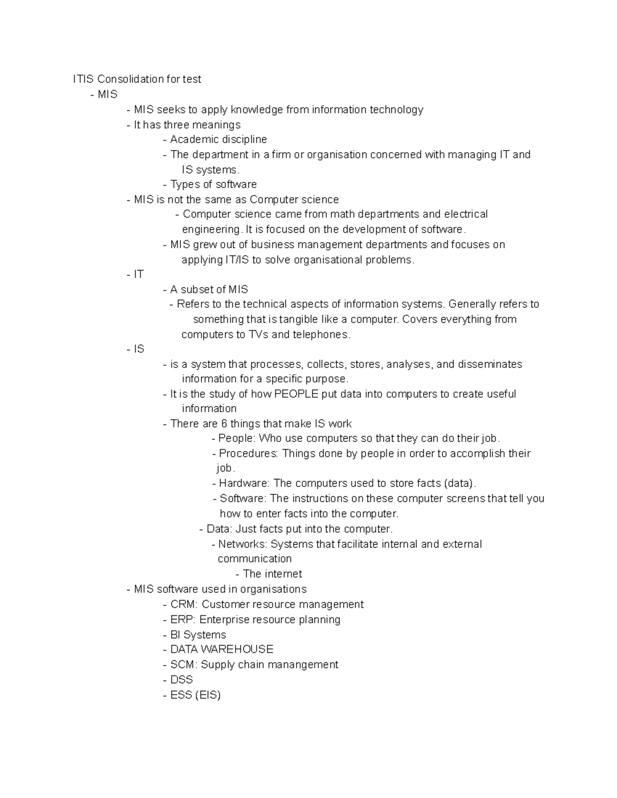 ITIS 2P91 Lecture Notes on MIS and Information Systems Concepts - Studocu