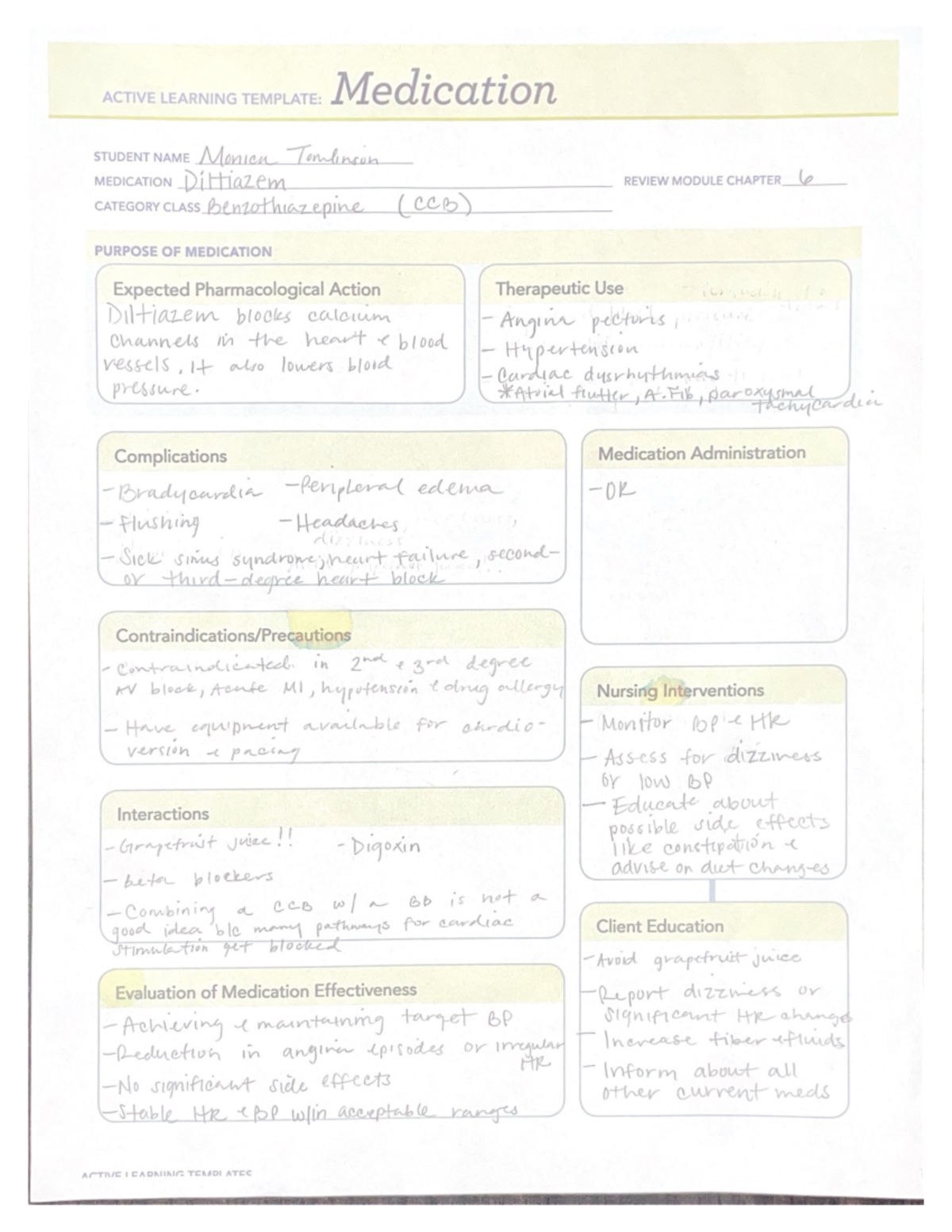 Medication Sheet - ACTIVE LEARNING TEMPLATE: Medication STUDENT NAME ...