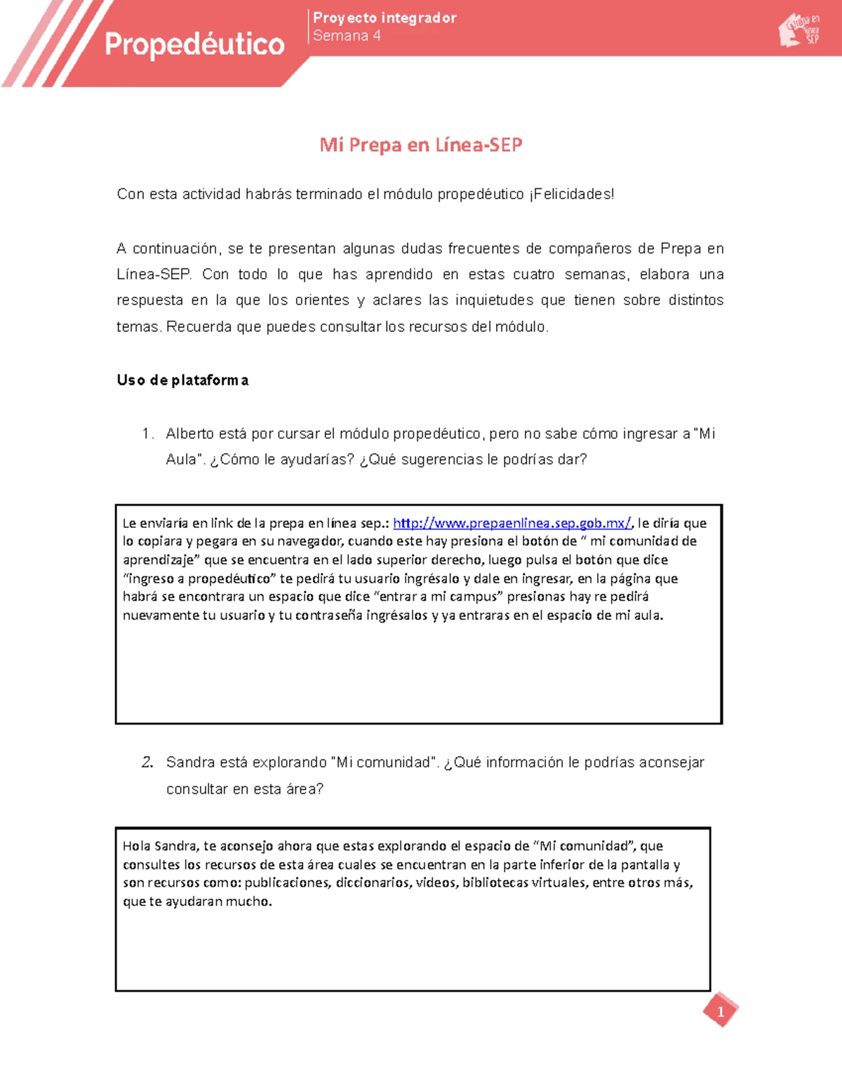 Actividad integradora - Los espacios de Prepa en Línea-SEP Una vez que revises los recursos ...