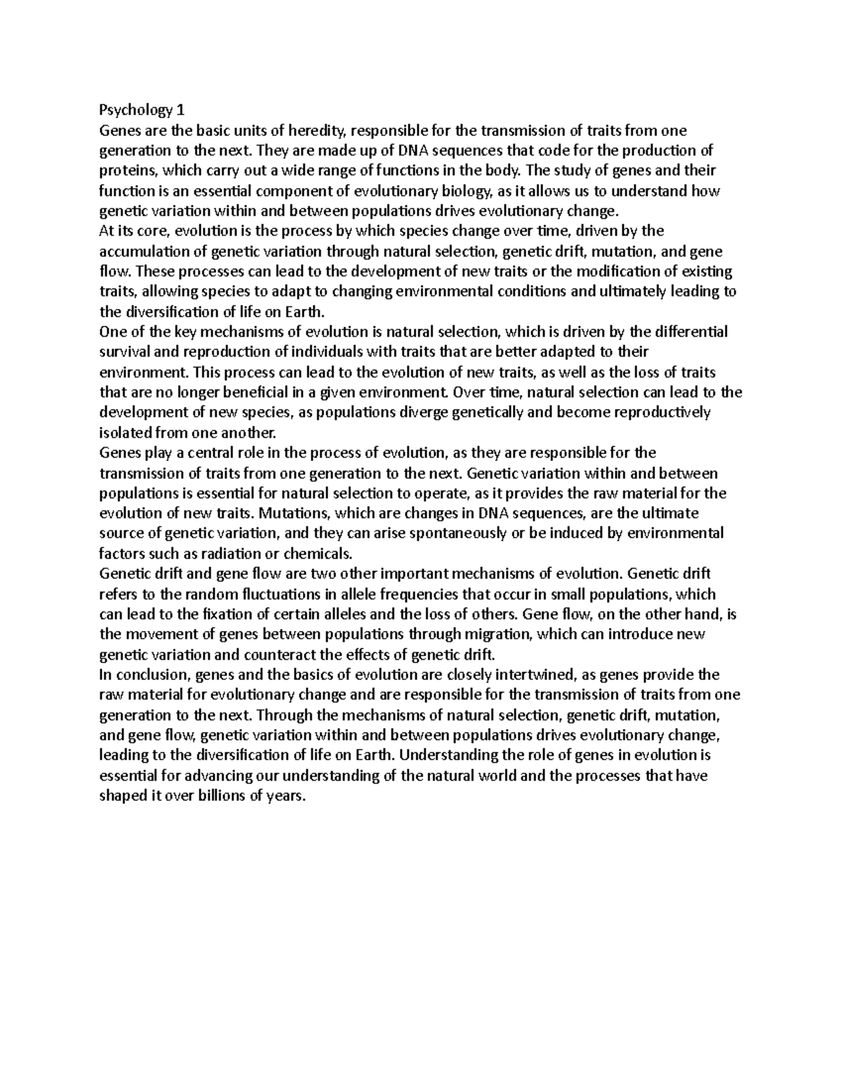 Psychology 1 - notes - Psychology 1 Genes are the basic units of ...
