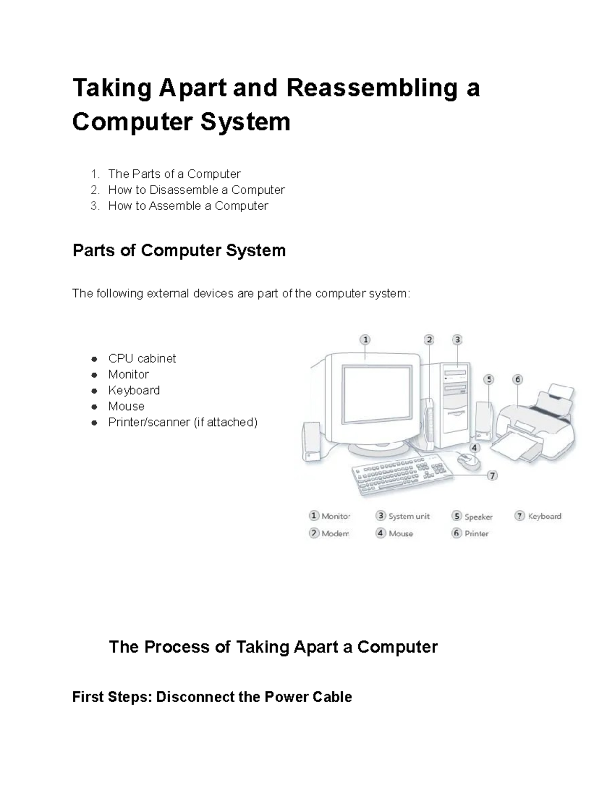 Disassembling and Assembling a Computer System - Taking Apart and Reassembling a Computer System ...