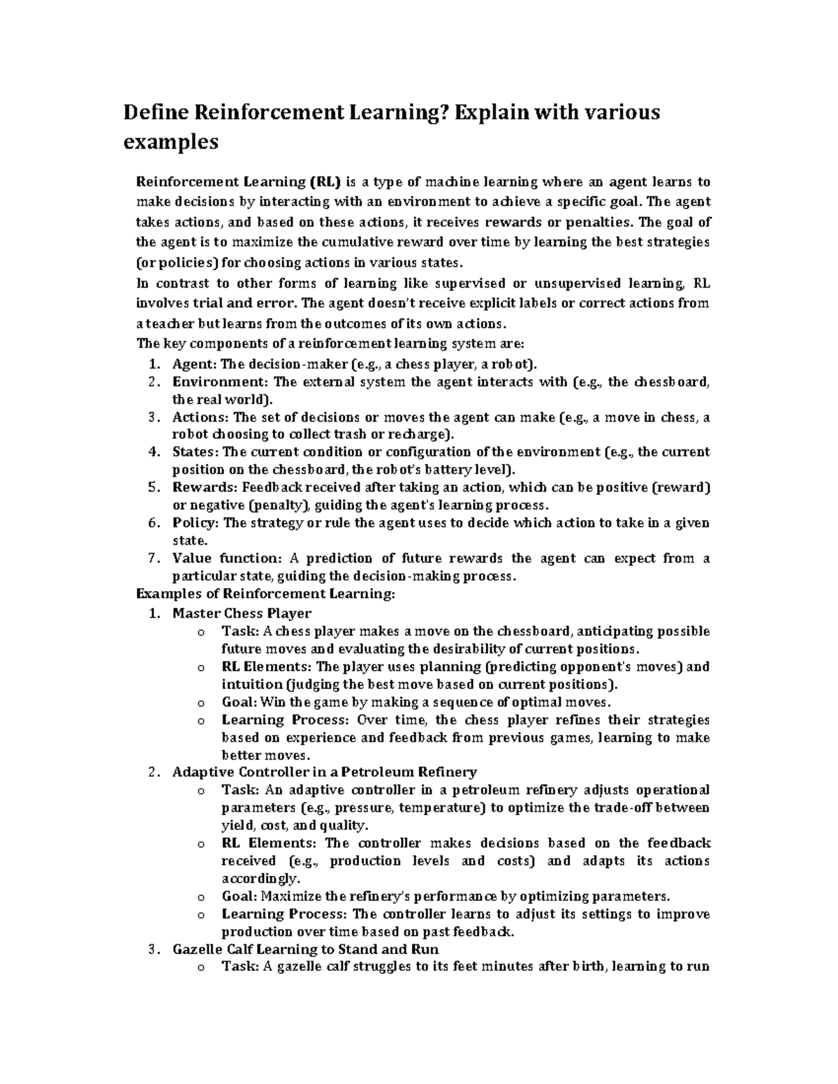 Rl1 - Summary Reinforcement Learning - Define Reinforcement Learning ...