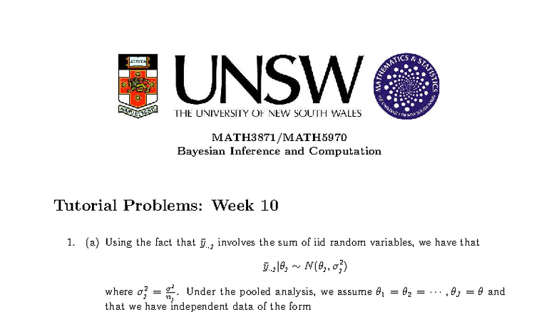 Bayesian Inference Tutorial Problems Solutions: Week 10 - Studocu