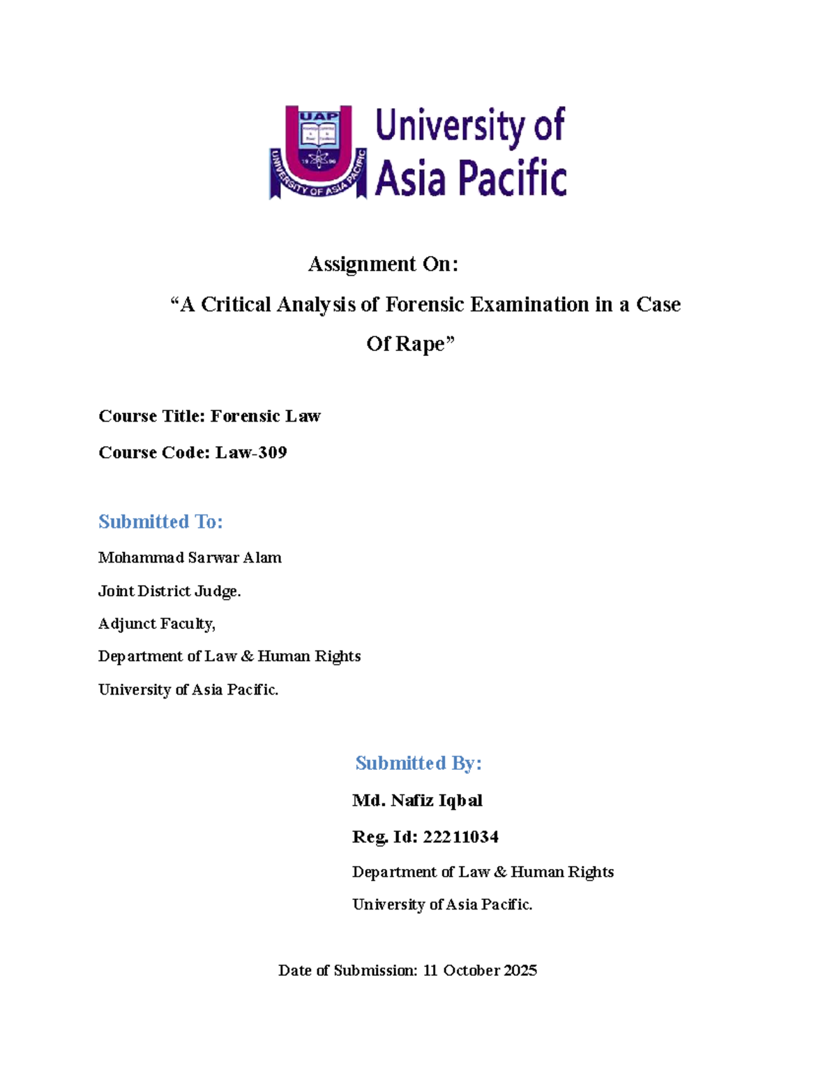 Critical Analysis of Forensic Examination in Rape Cases (Forensic Law ...