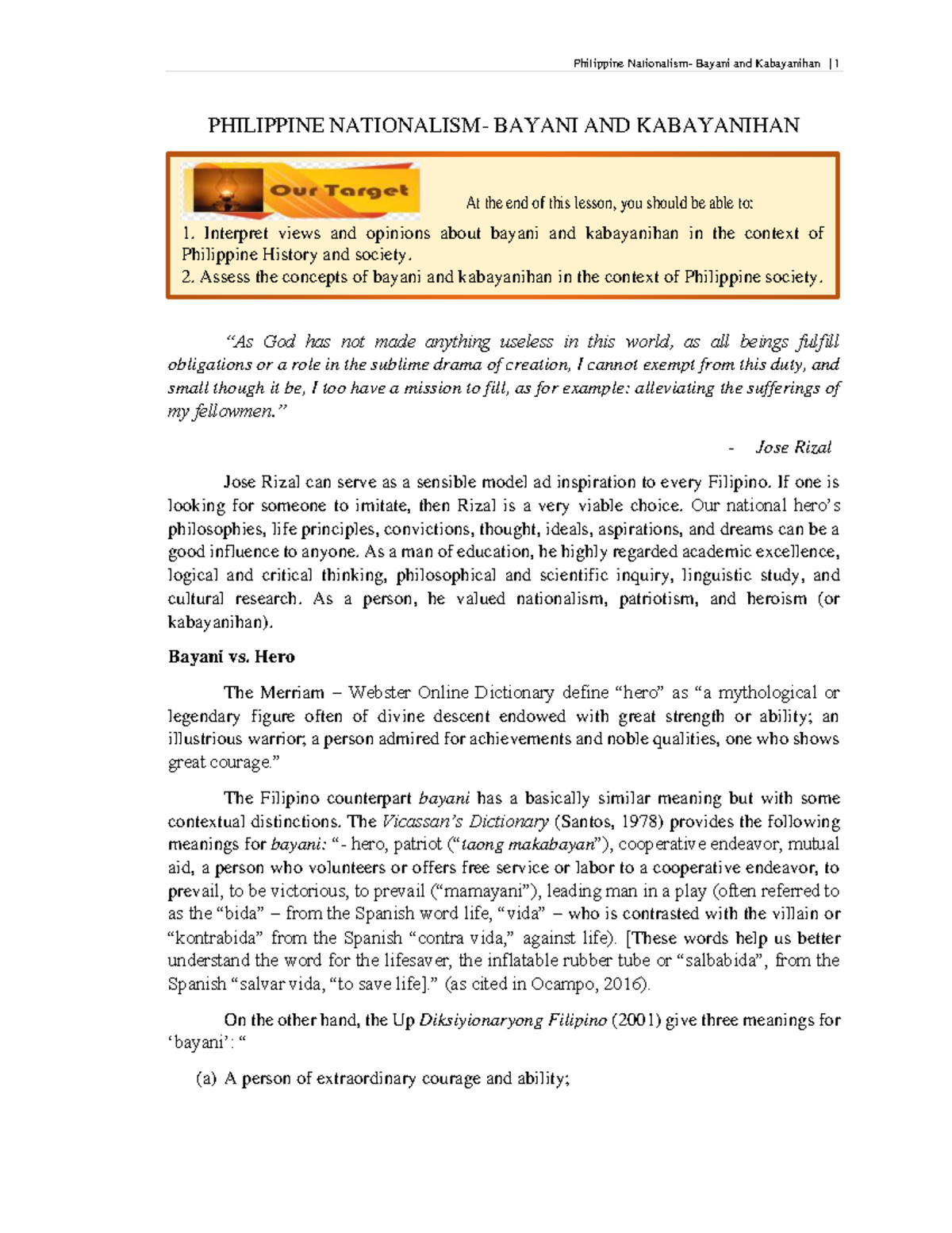 Module 8: Understanding Bayani and Kabayanihan in Philippine ...