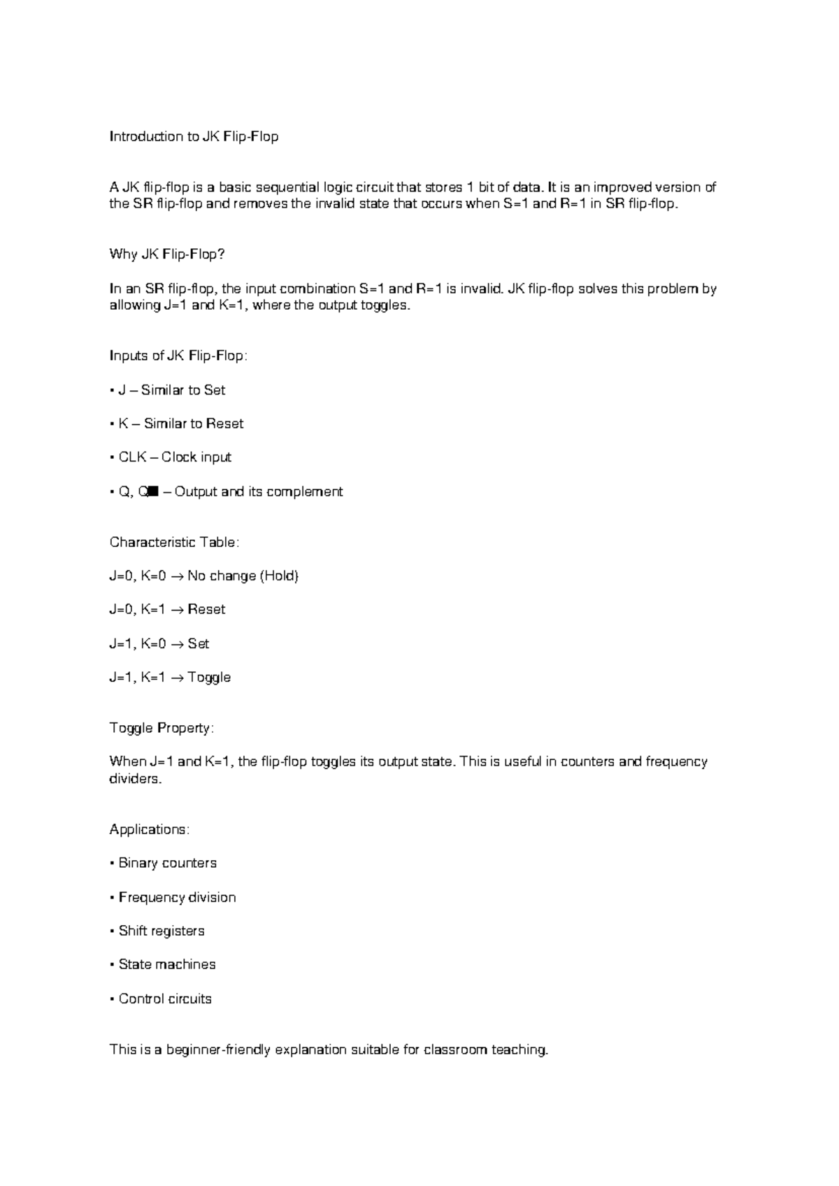 Introduction to JK Flip-Flop: Basics and Applications - Studocu