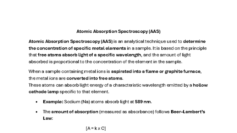 AAS Lecture Notes: Understanding Atomic Absorption Spectroscopy - Studocu