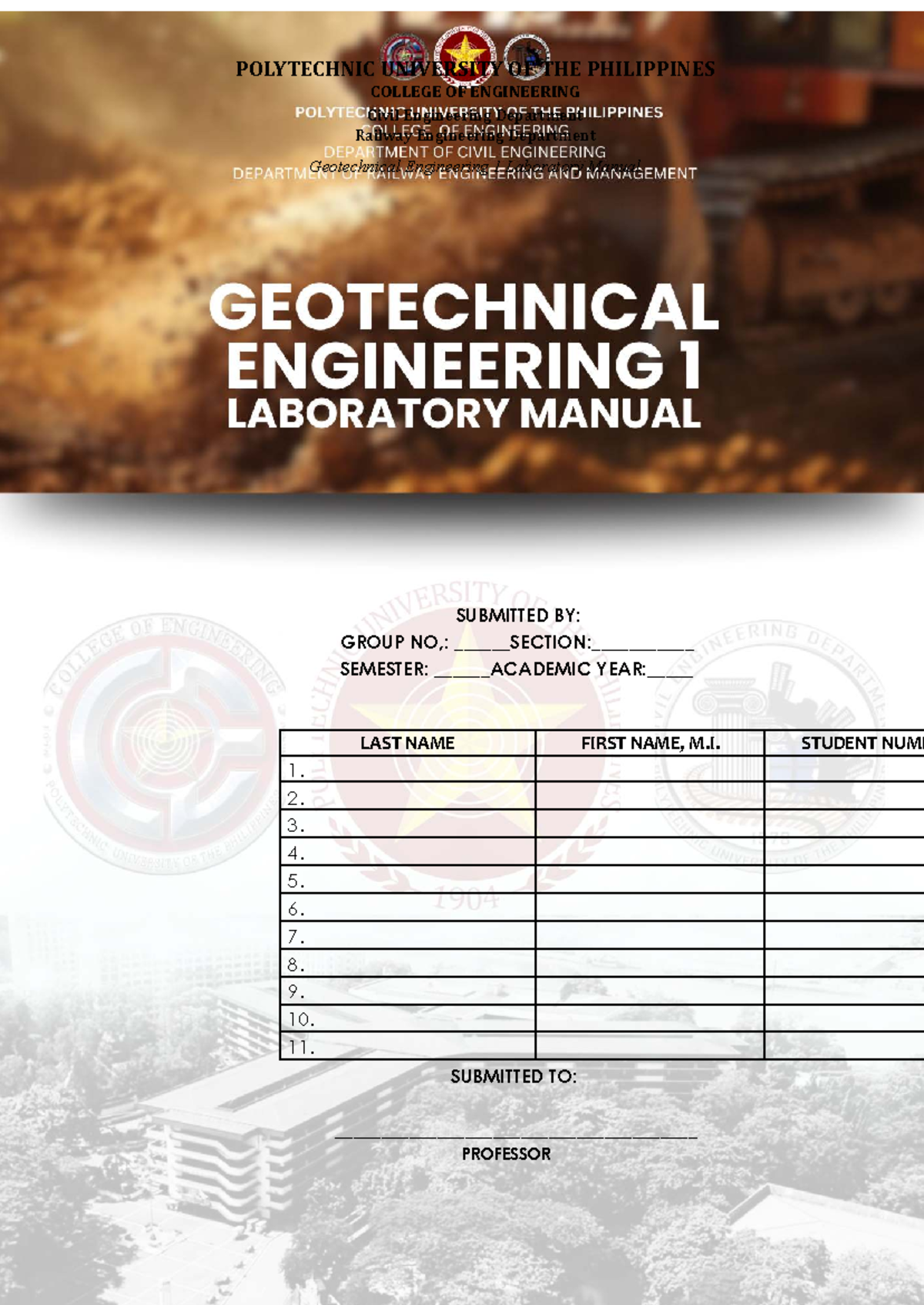 Geotechnical Engineering 1 (CE 101) Laboratory Manual - Studocu