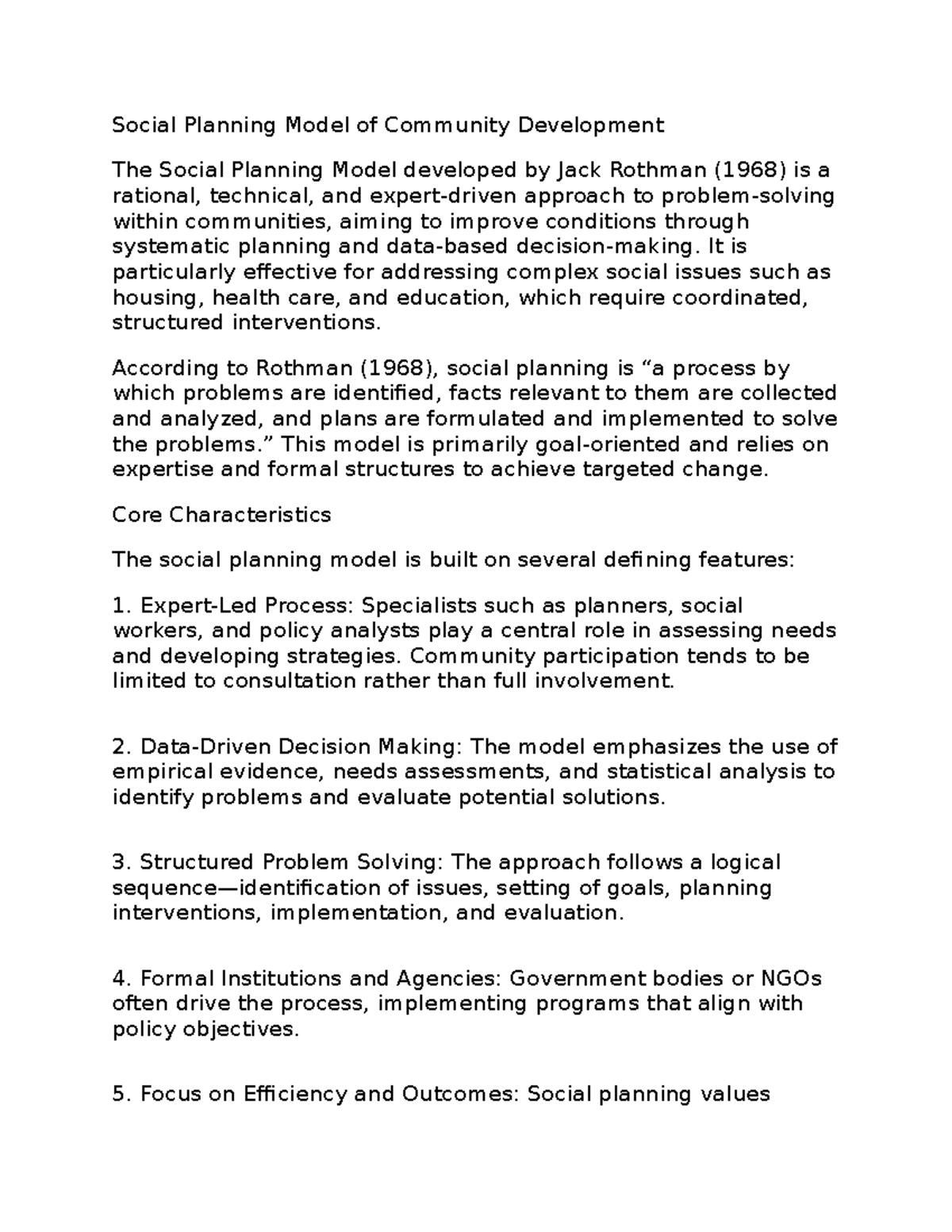 Social Planning Model of Community Development: An Overview - Studocu