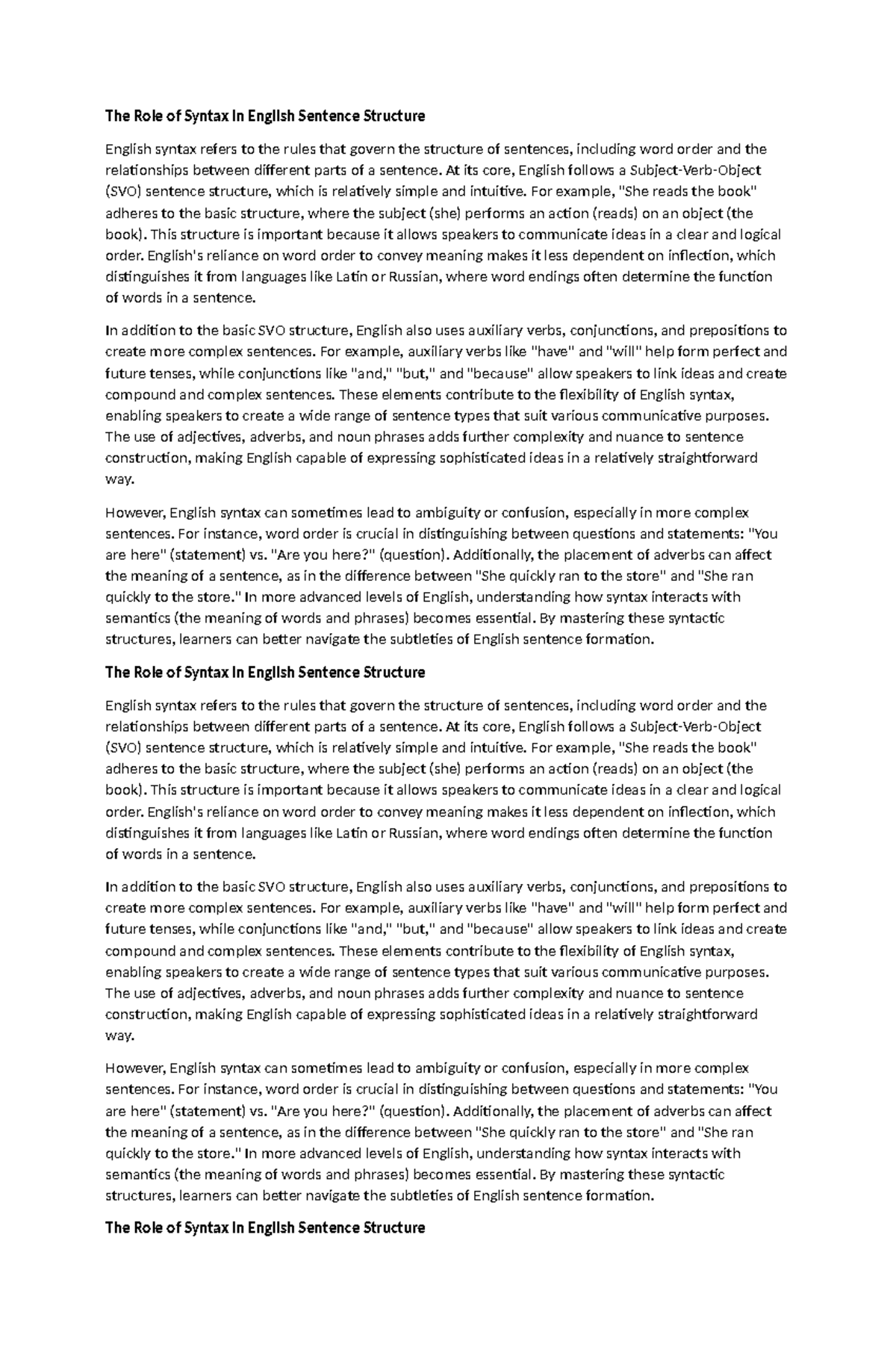 The Role of Syntax in English Sentence Structure - At its core, English ...