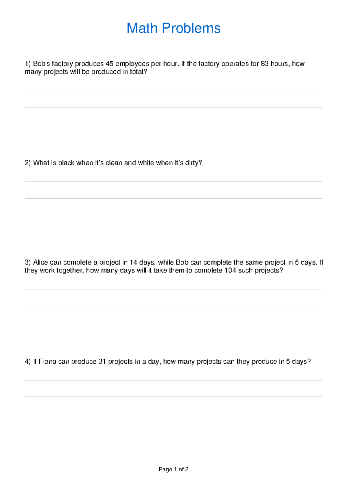 MATH WORD Problems (18): Challenging Math Questions & Solutions - Studocu