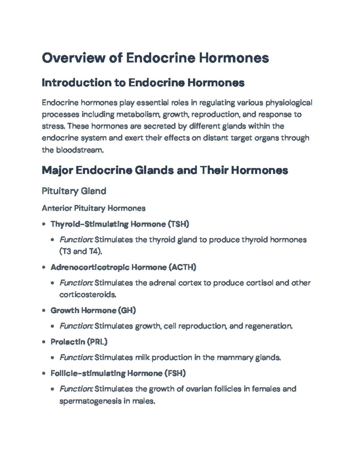 Overview of Endocrine Hormones: Functions and Major Glands - Overview ...