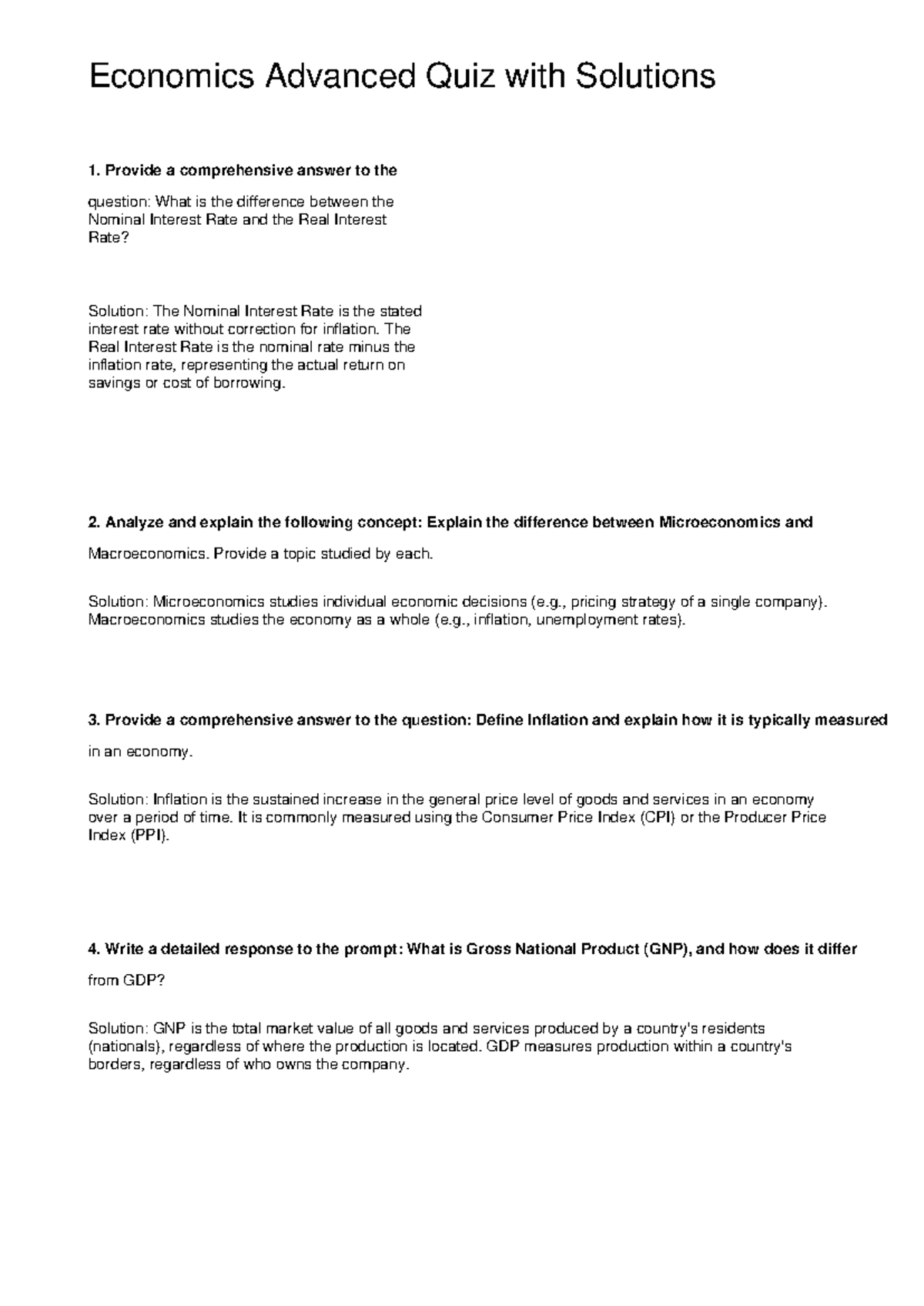 Quiz 20 Economics (ECO 101) with Solutions and Key Concepts - Studocu