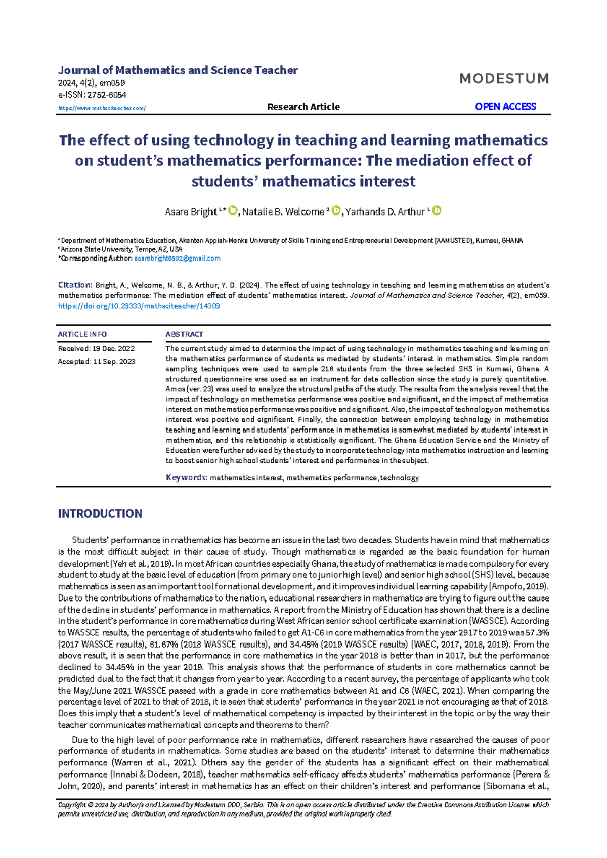 The Impact of Technology on Mathematics Learning: A Study on ...