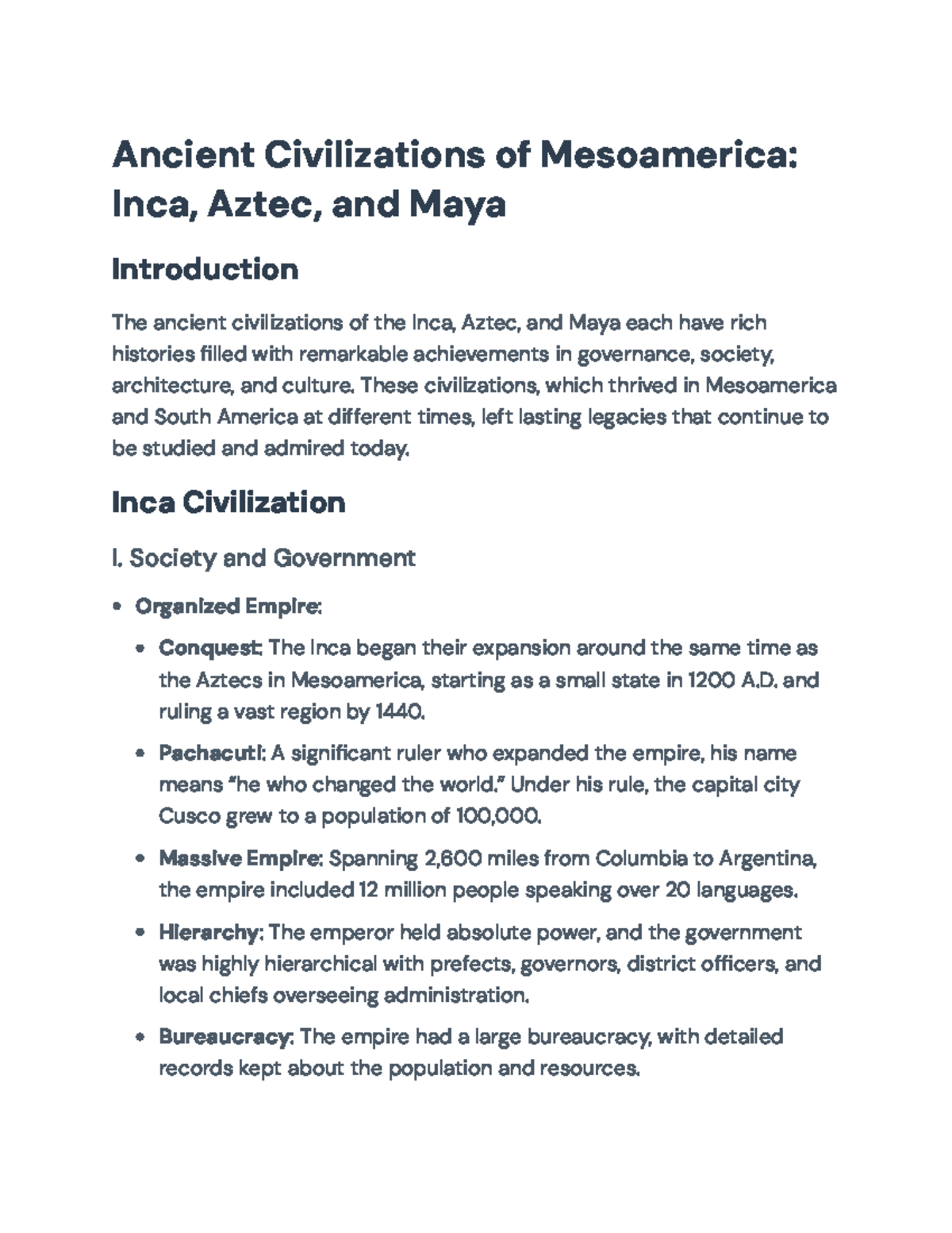 Ancient Civilizations of Mesoamerica: Inca, Aztec, and Maya Overview ...