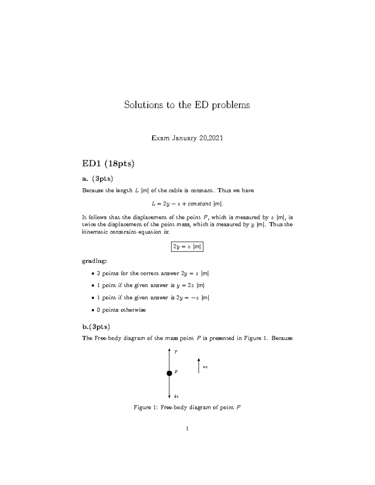 ED Solutions for Engineering Dynamics Exam - January 20, 2021 - Studeersnel