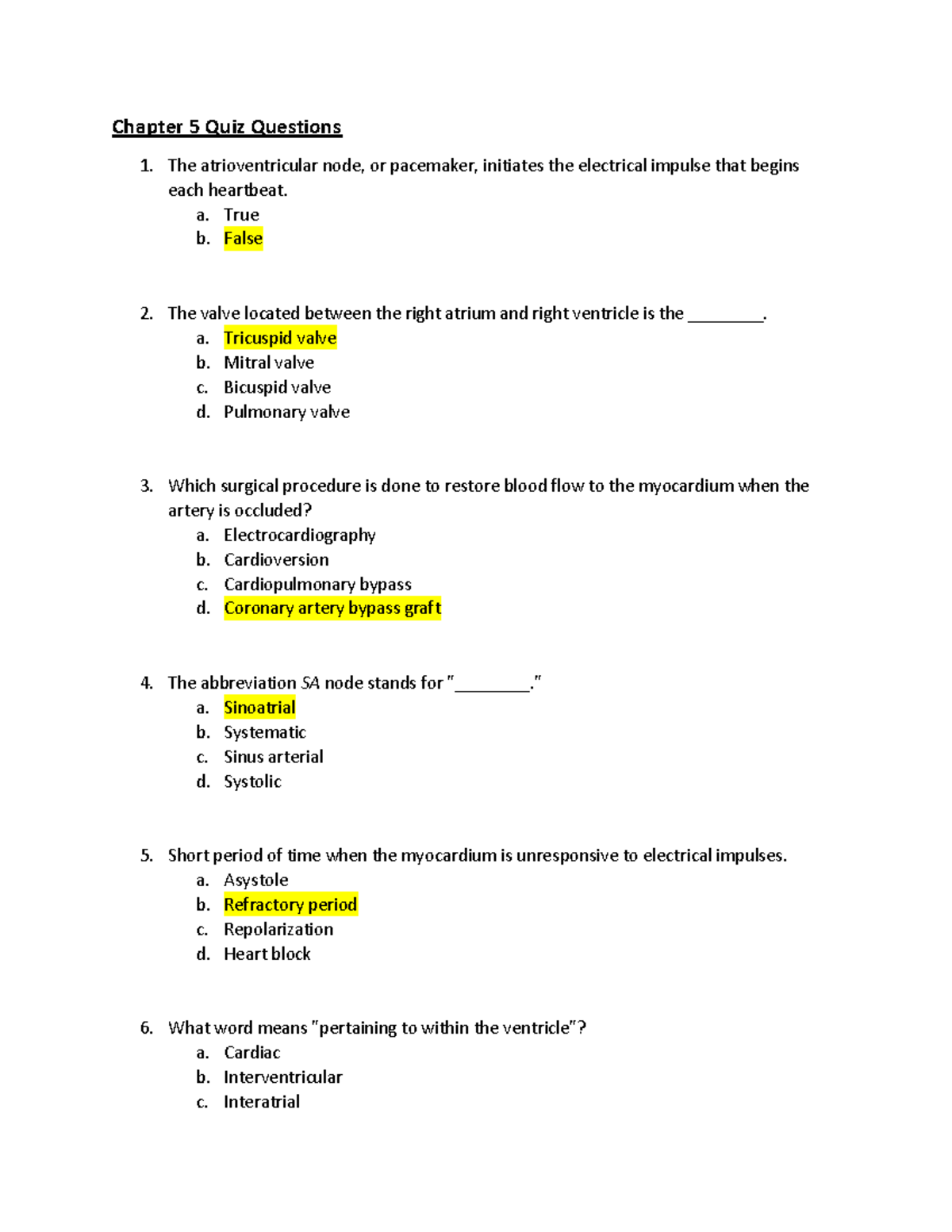 MED TERM quiz 5 - Quiz with answers on Chapter 5 (cardiology) - Chapter ...