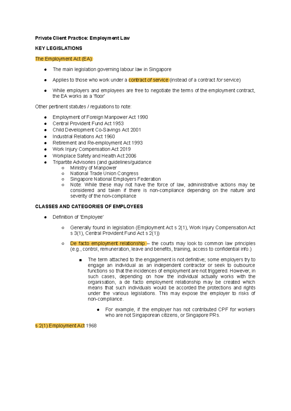 Employment Law Notes: Key Aspects of the Employment Act (EA) - Studocu