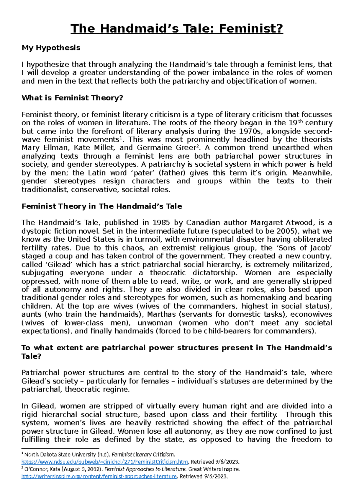 Feminist Analysis of Power Dynamics in The Handmaid's Tale (ENG 101 ...