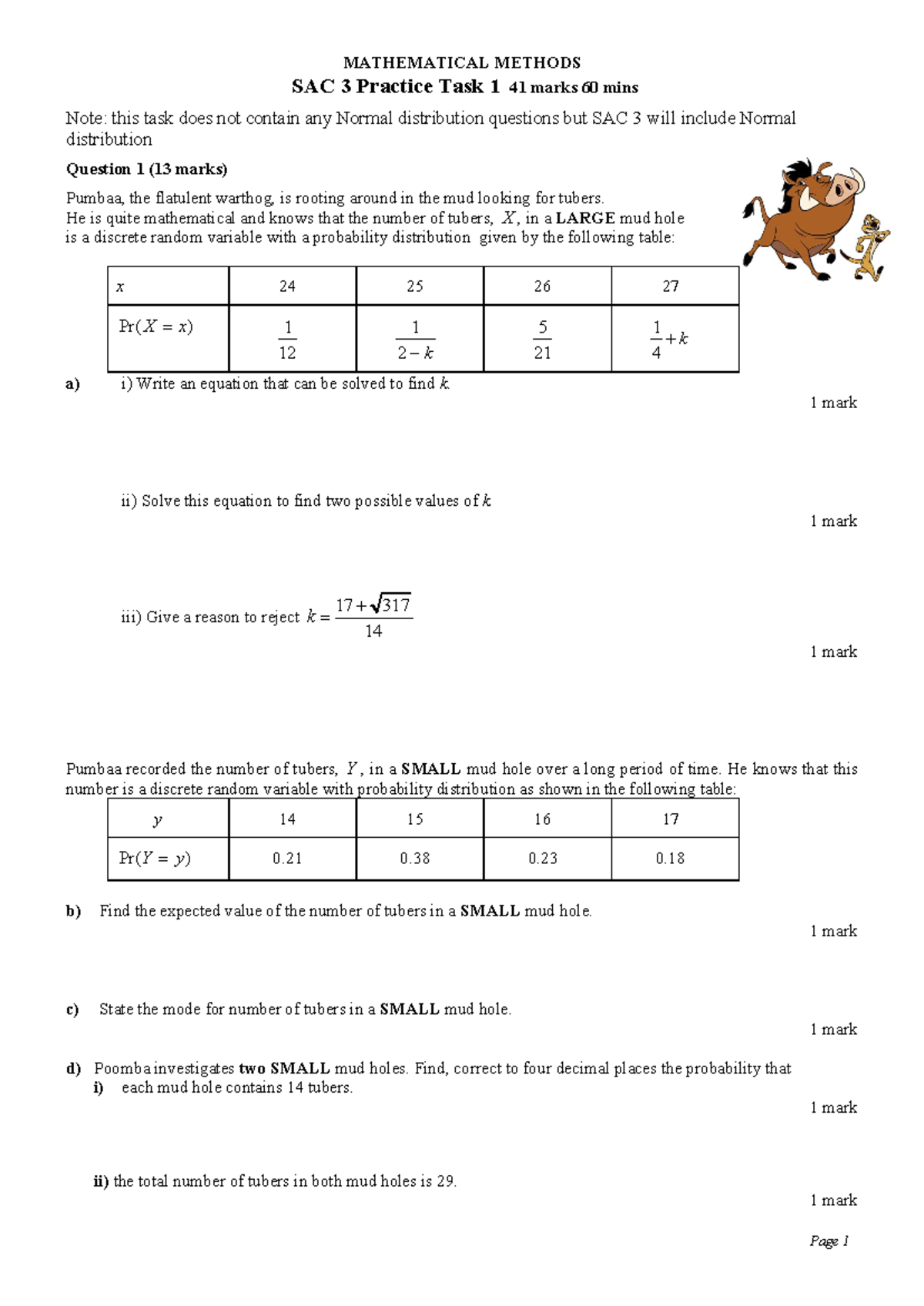 Prac task 1 methods probability - MATHEMATICAL METHODS SAC 3 Practice ...