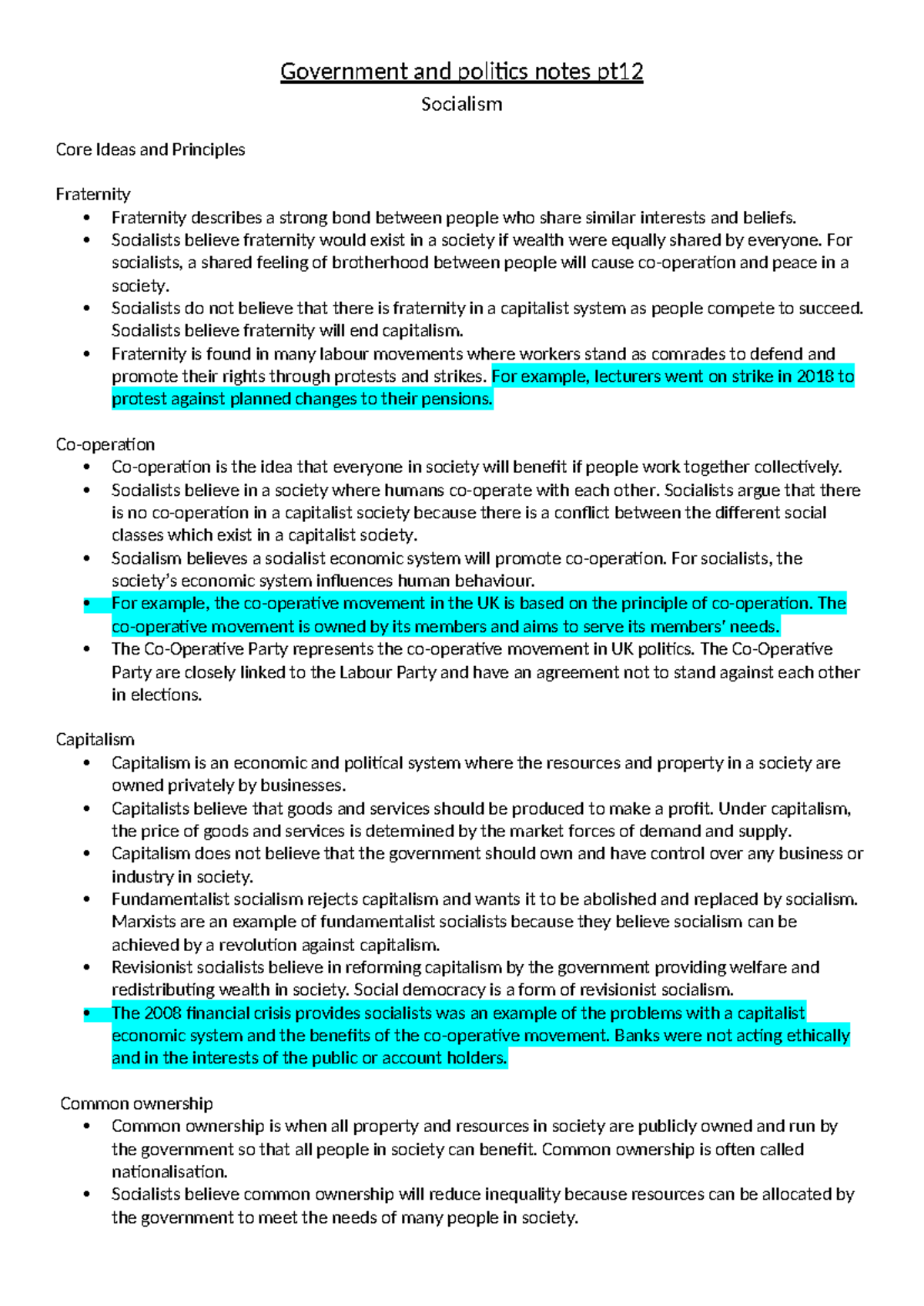 Socialism Notes Pt12 - Core Ideas and Principles in Politics - Studocu