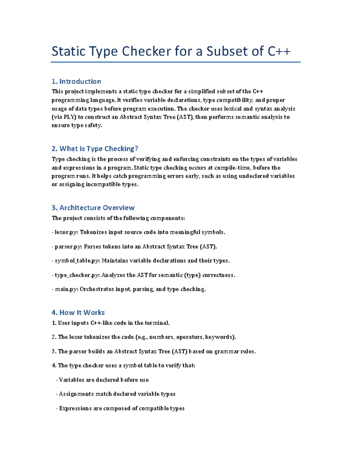 Static Type Checker Documentation for CS101 Project - Studocu
