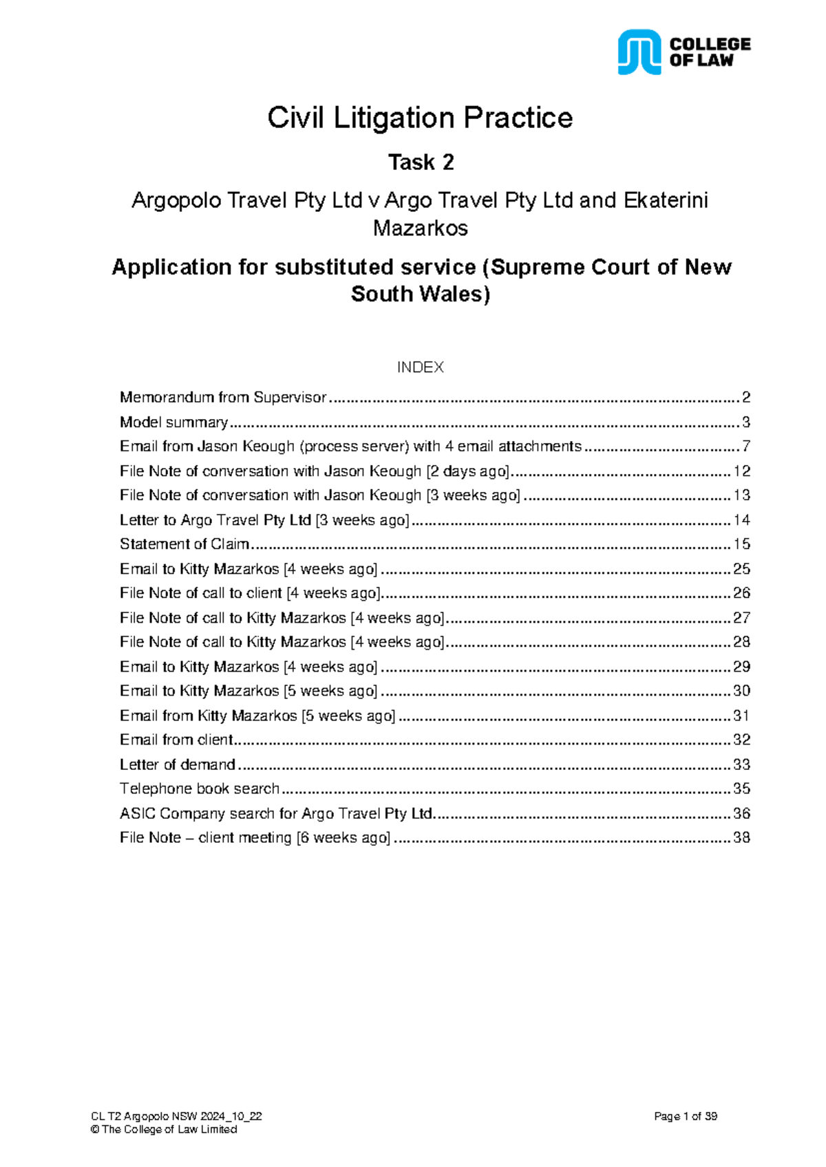 Civil Litigation CL T2: Substituted Service Application for Argopolo ...