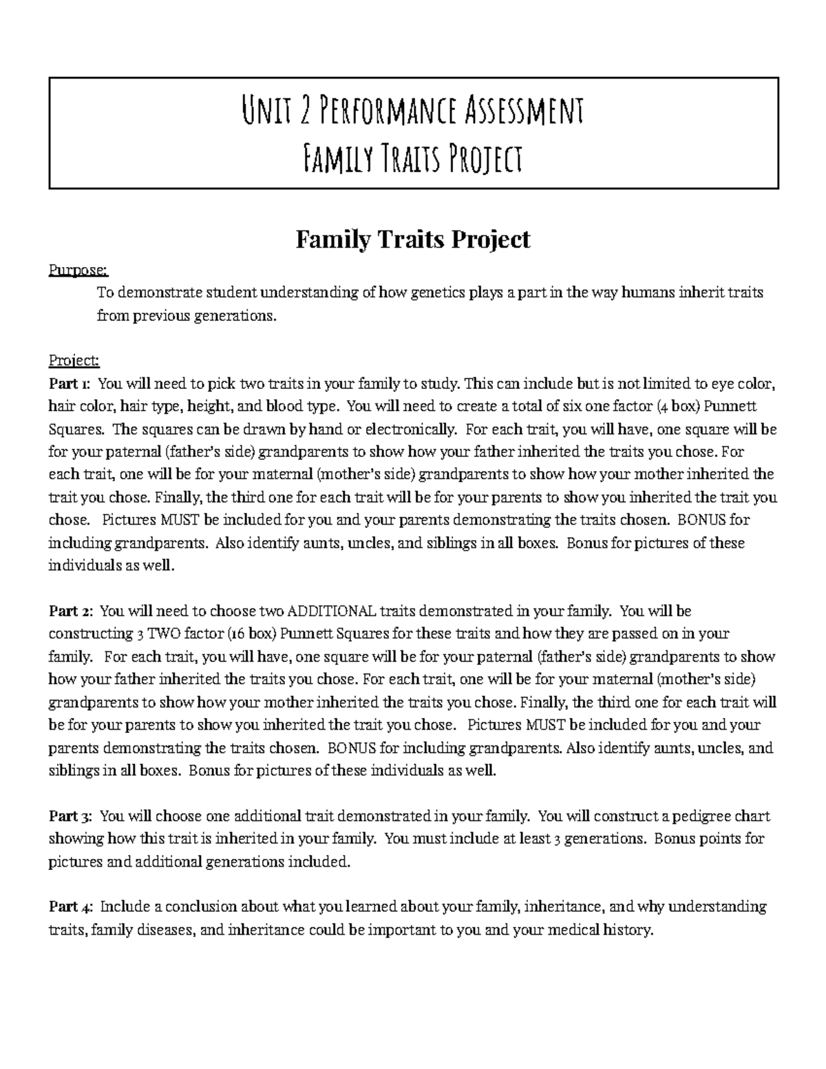 U2T2 - Family Traits Project: Inheritance & Pedigree Analysis - Studocu