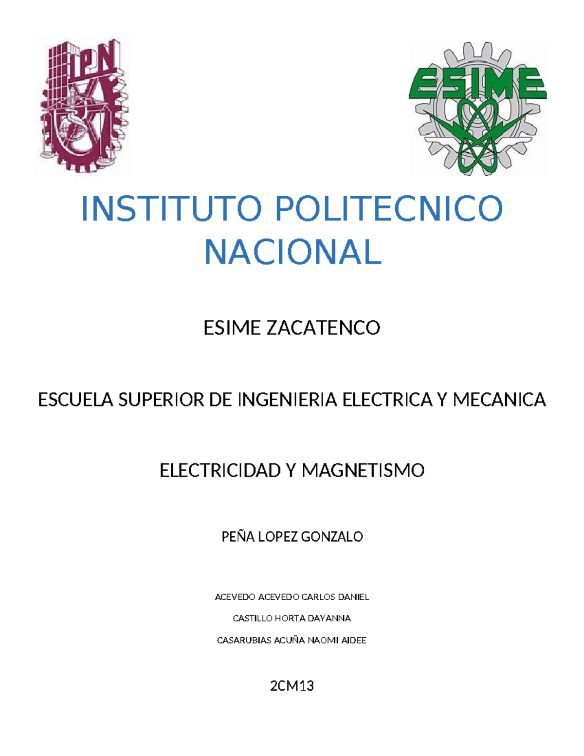 Instituto Politecnico Nacional(trabajo especial de electricidad) - INSTITUTO POLITECNICO ...