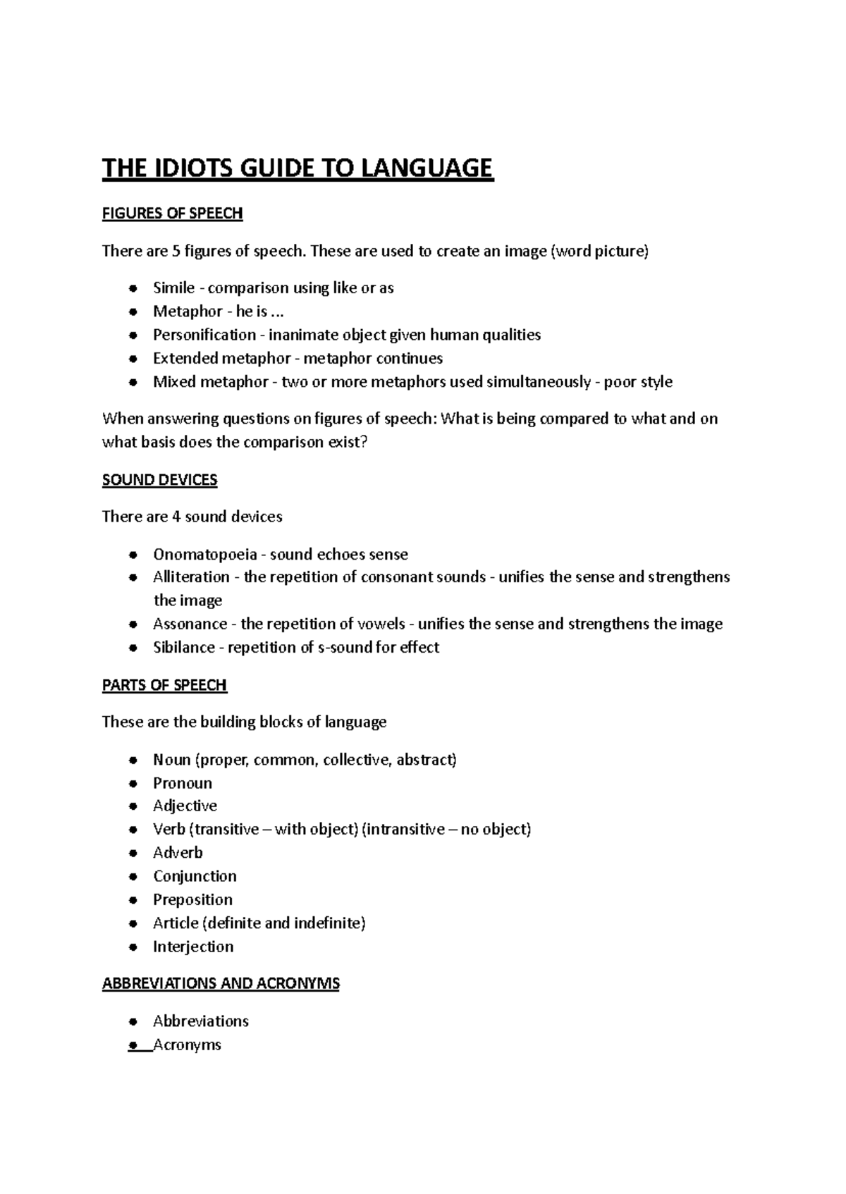 ENG101: Idiot's Guide to Language Figures of Speech and Devices - Studocu