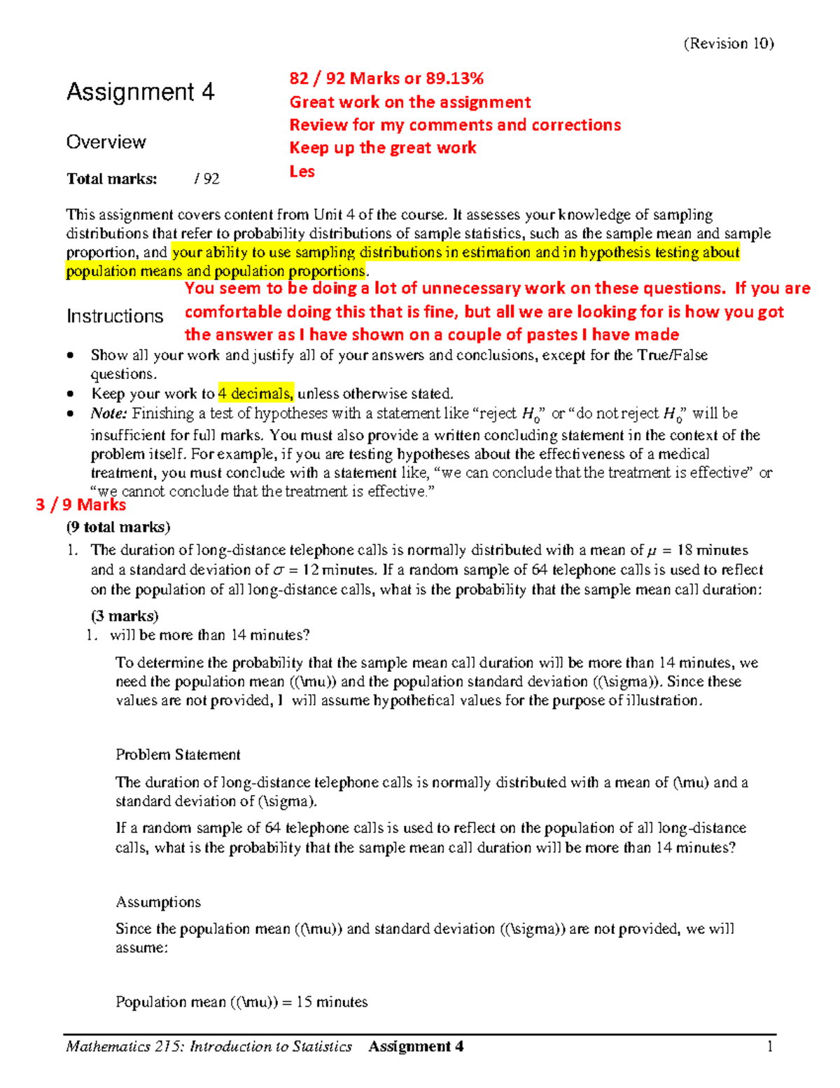 Assingment 4 - Assignment 4 Overview Total marks: / 92 This assignment covers content from Unit ...
