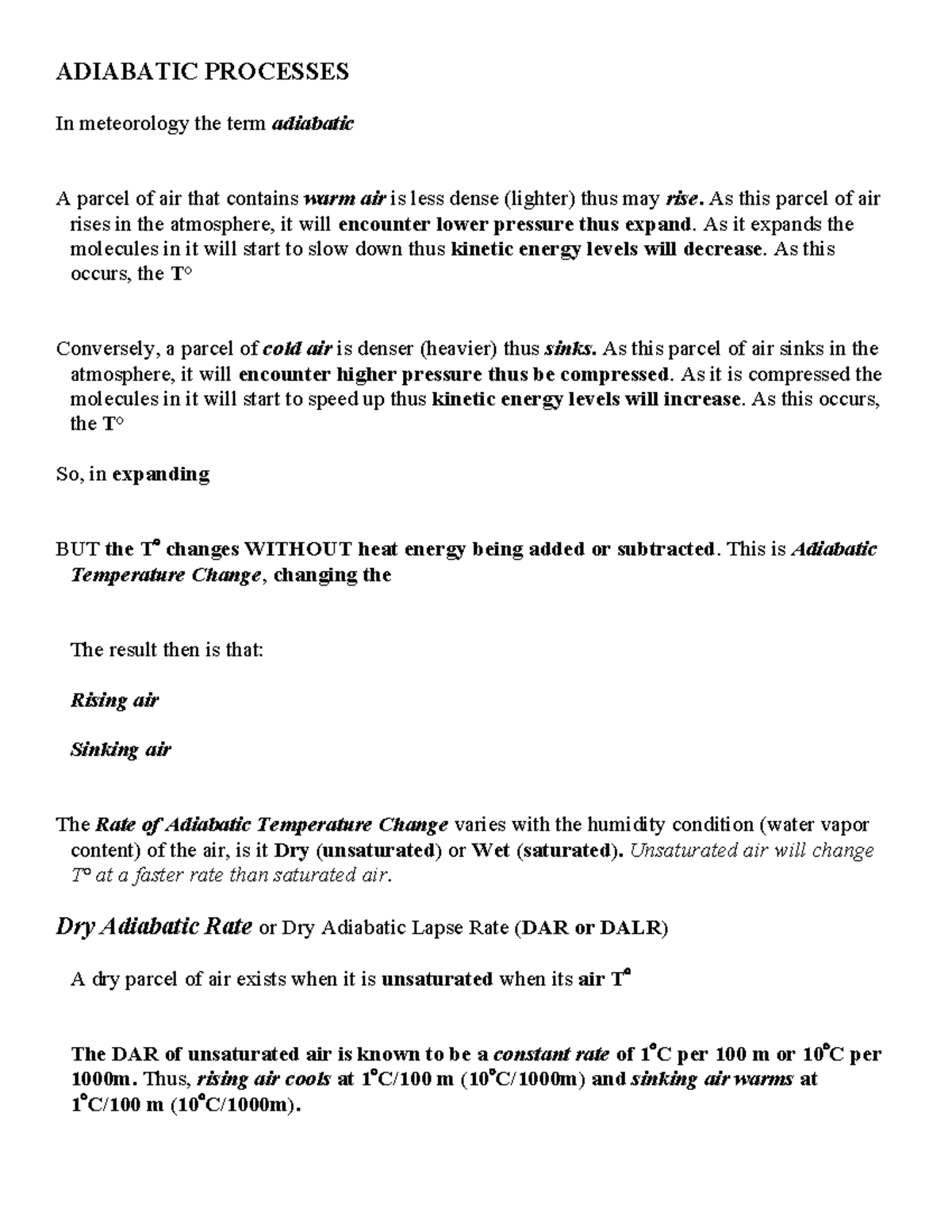 LECT10 Adiabatic Processes and Atmospheric Stability Notes - Studocu