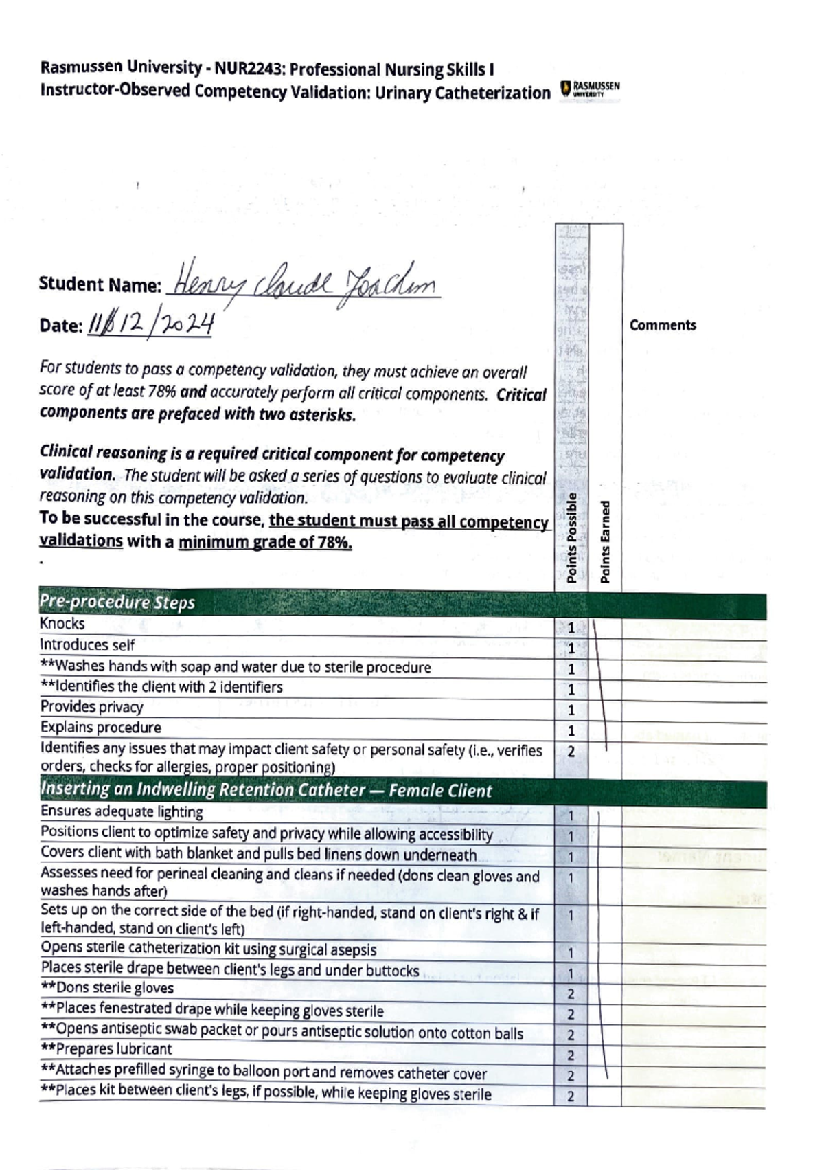 NUR2243 Final Exam: Urinary Catheterization Competency Validation - Studocu