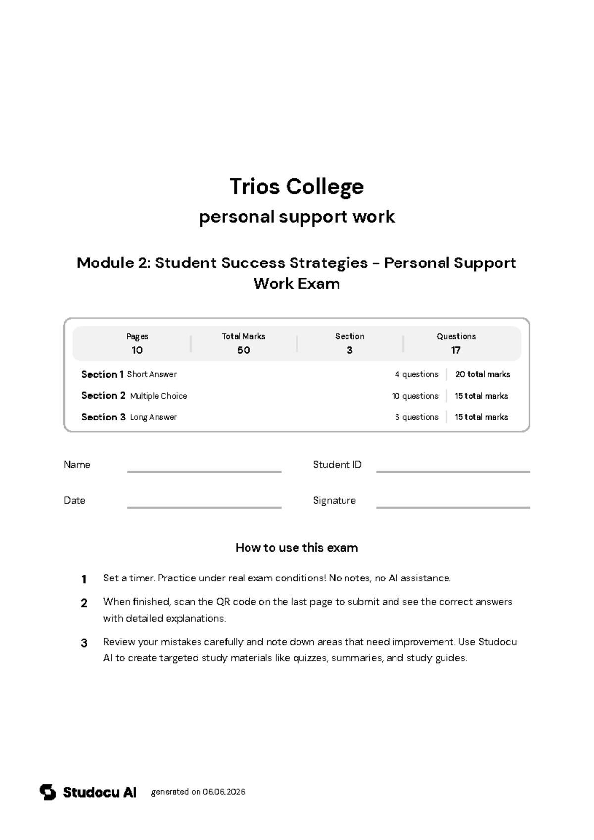 Module 2: PSW Exam on Student Success Strategies - Studocu