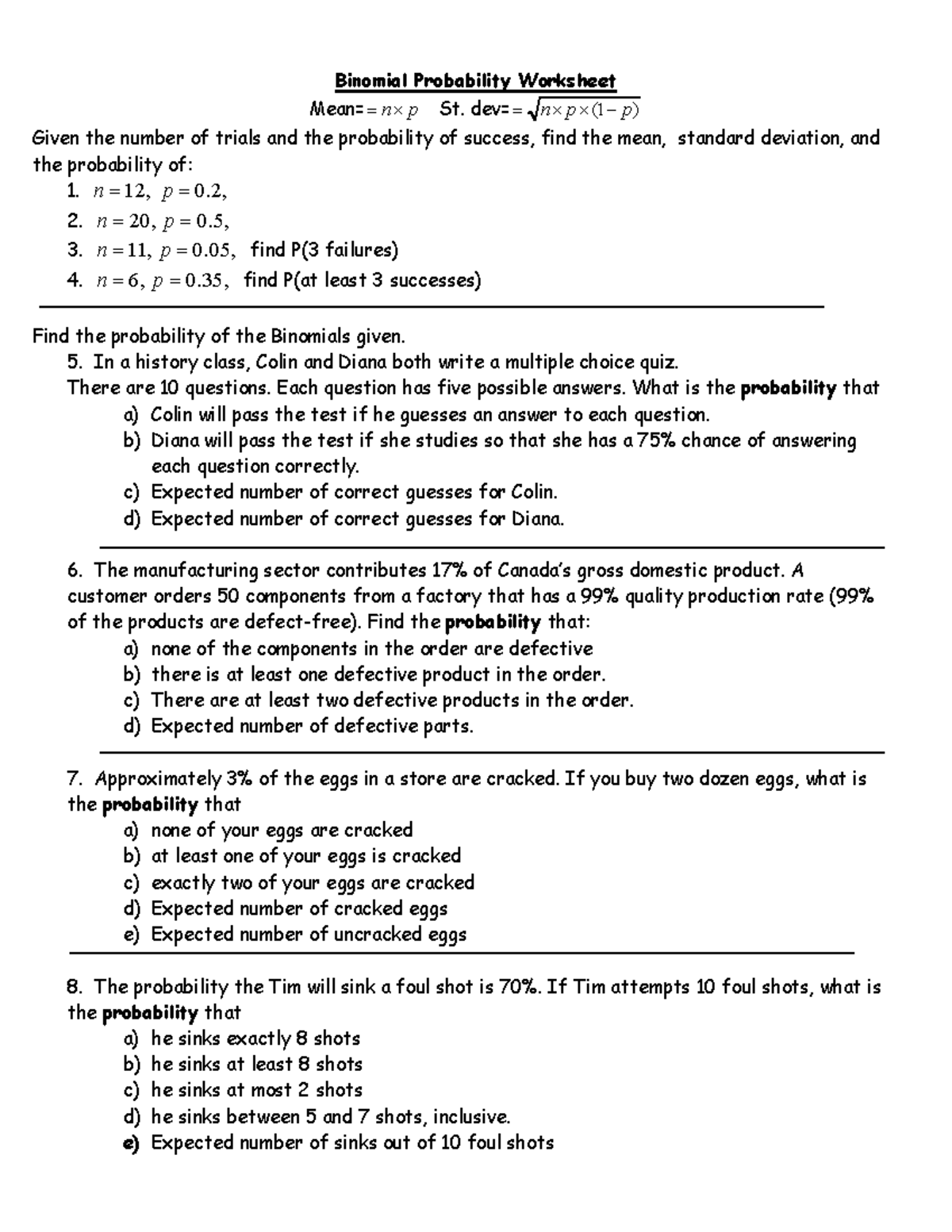 PP6 - Binomial Probability Worksheet and Solutions - Studocu