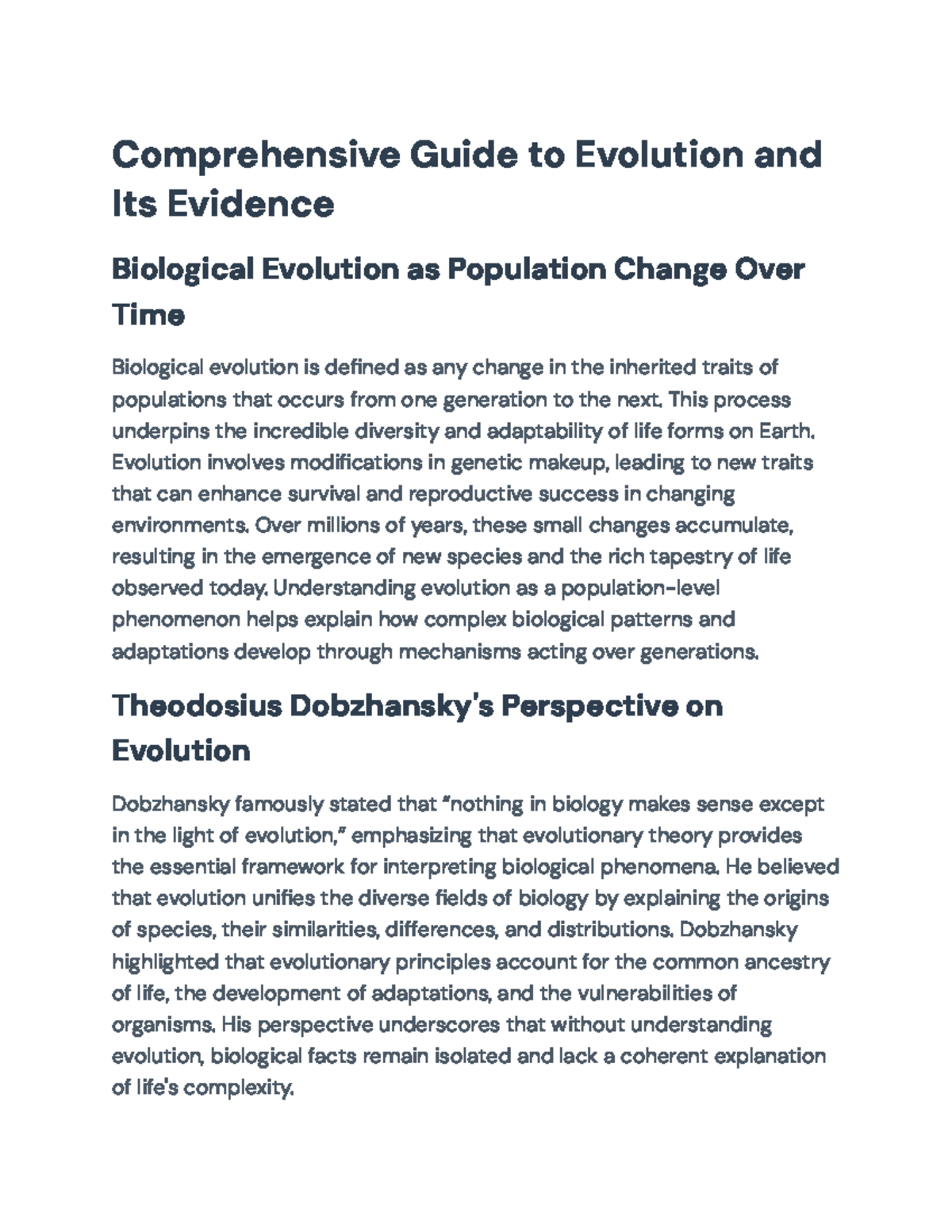 Comprehensive Overview of Evolutionary Mechanisms and Evidence (BIO 101 ...