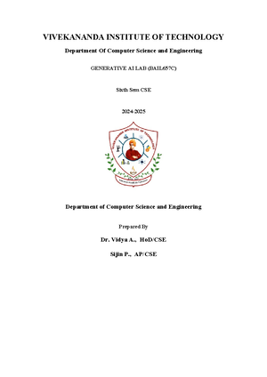 Computer Science and Engineering, Generative AI - BAIL657C - VTU - Studocu