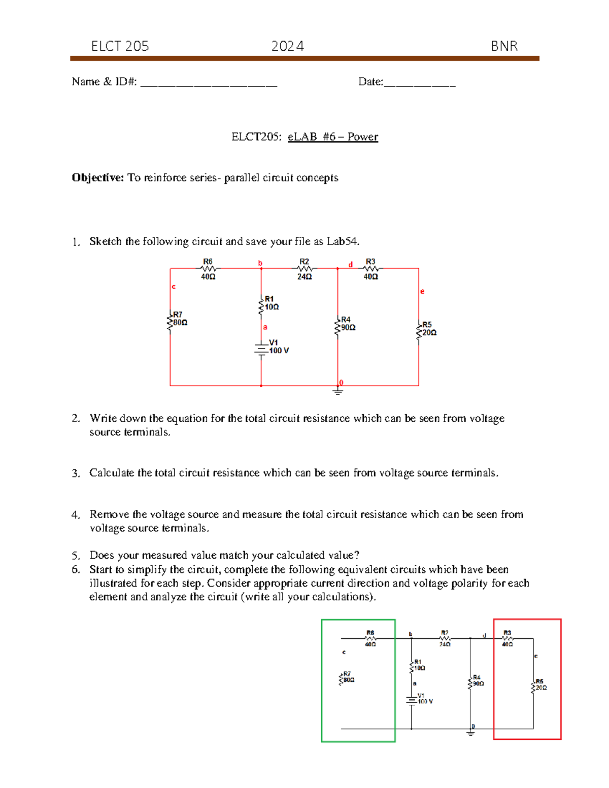 ELCT 205 2024 Lab 6: Parallel Circuit Analysis and Measurements - Studocu