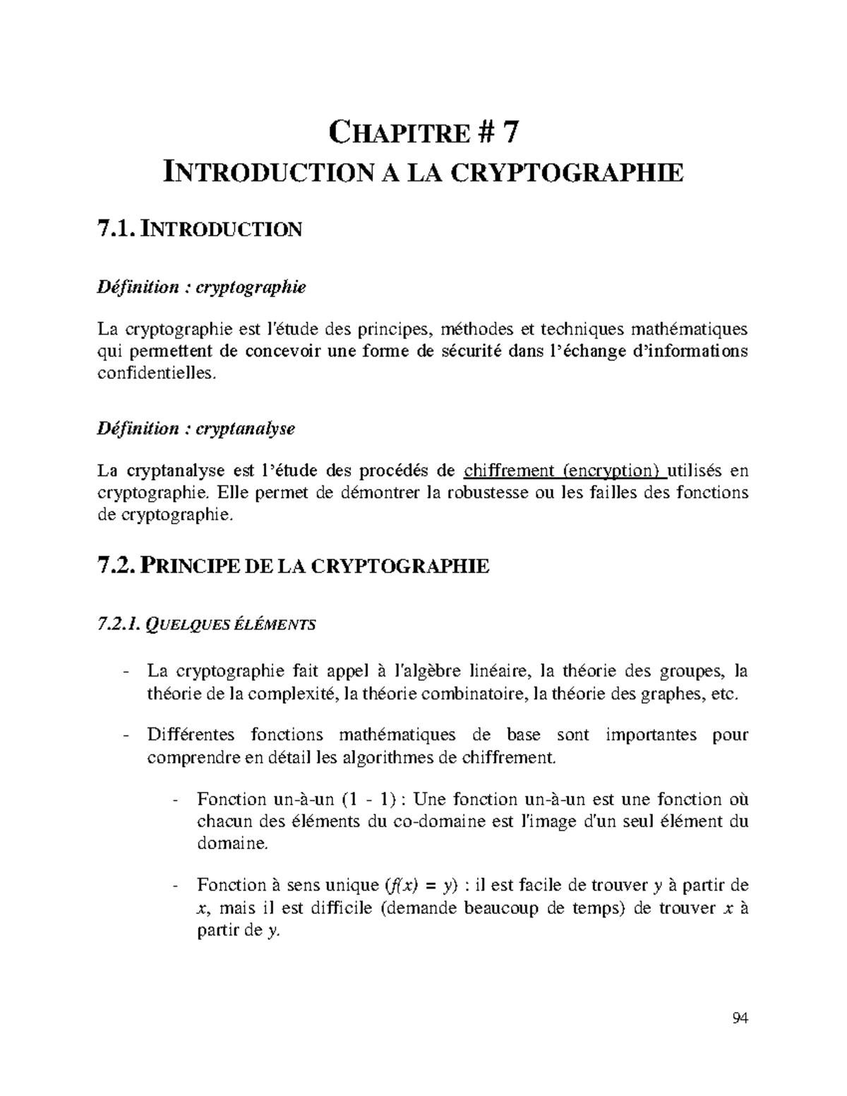 CHAPITRE 7 - INTRODUCTION À LA CRYPTOGRAPHIE - Studocu